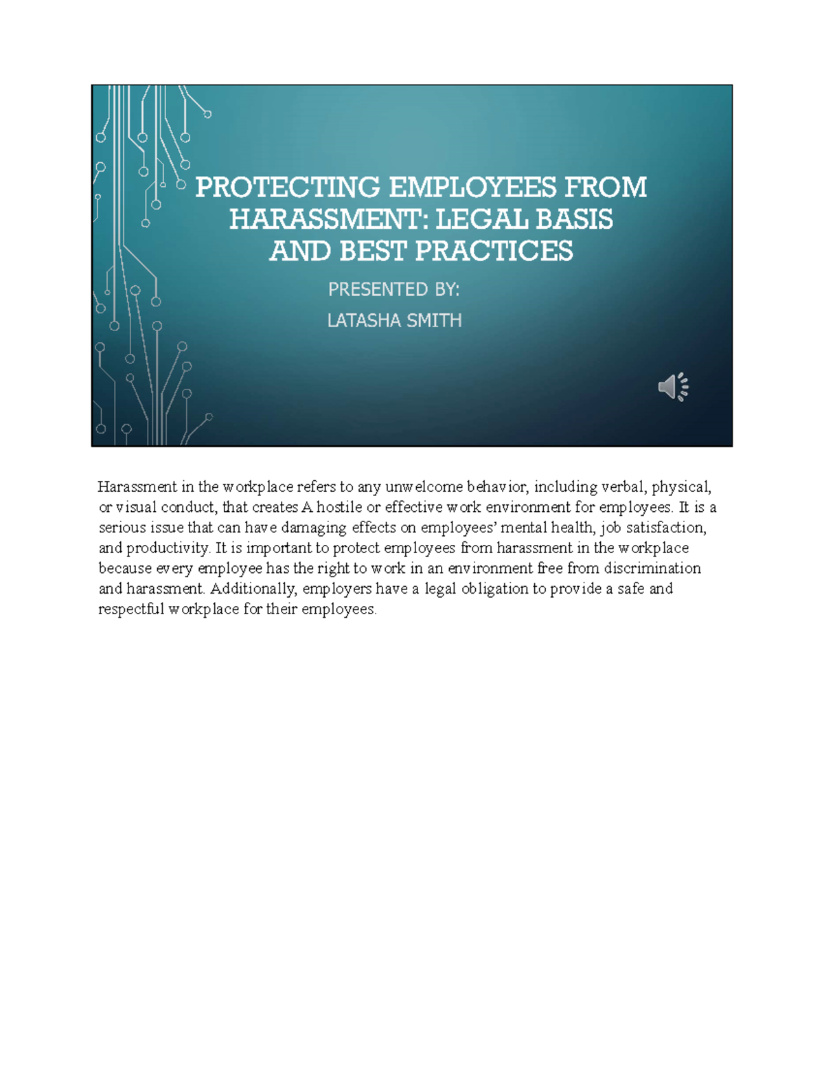 BUS-FPX-3040 Smith Latasha Assessment 5-1 Presentation - Harassment in ...