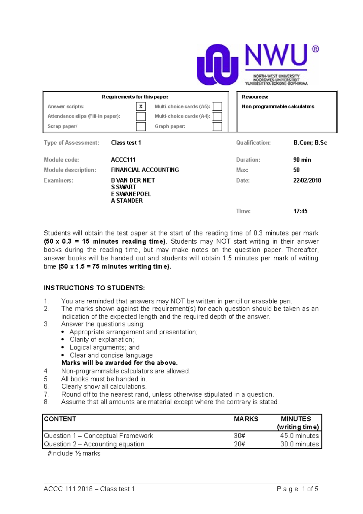 Classtest+1+2018 - Requirements for this paper: Resources: Answer ...