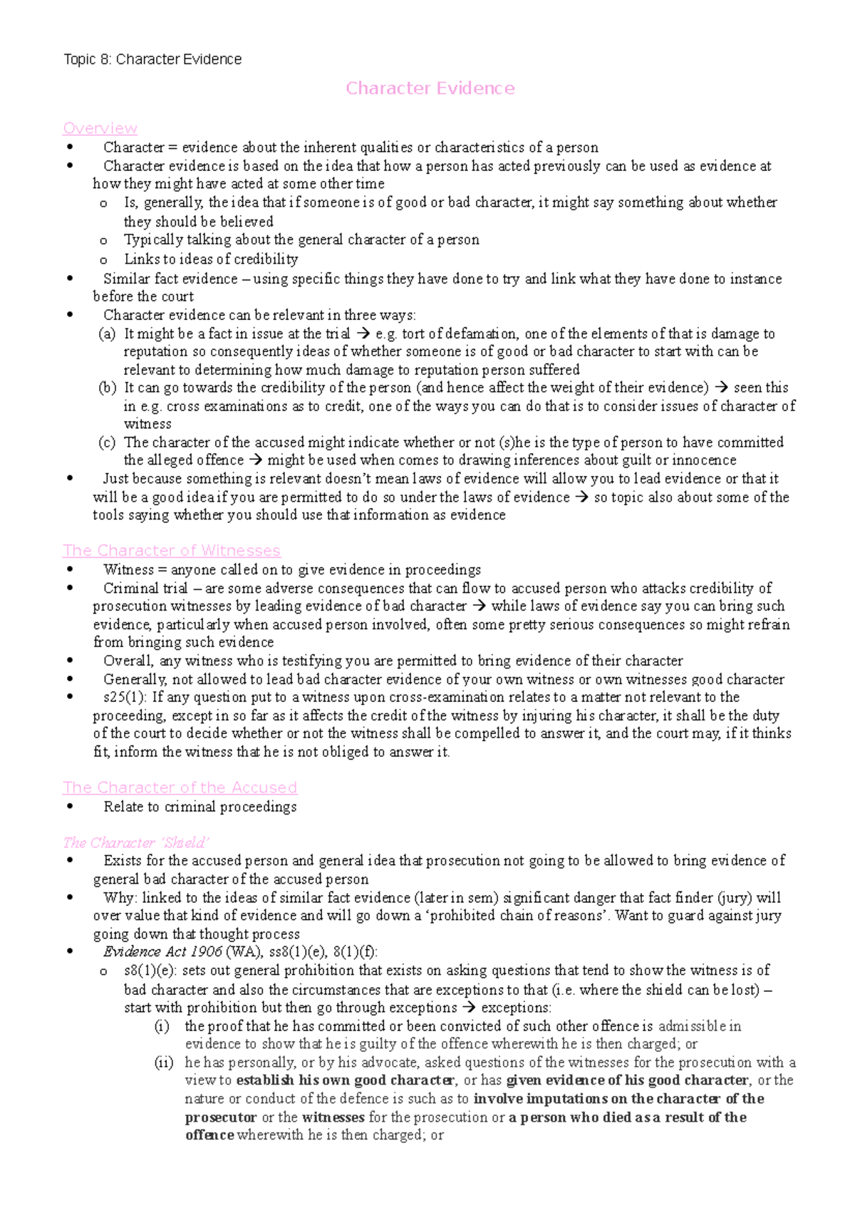 Character-Evidence - Summary Courtroom Evidence/ Trial Skills ...