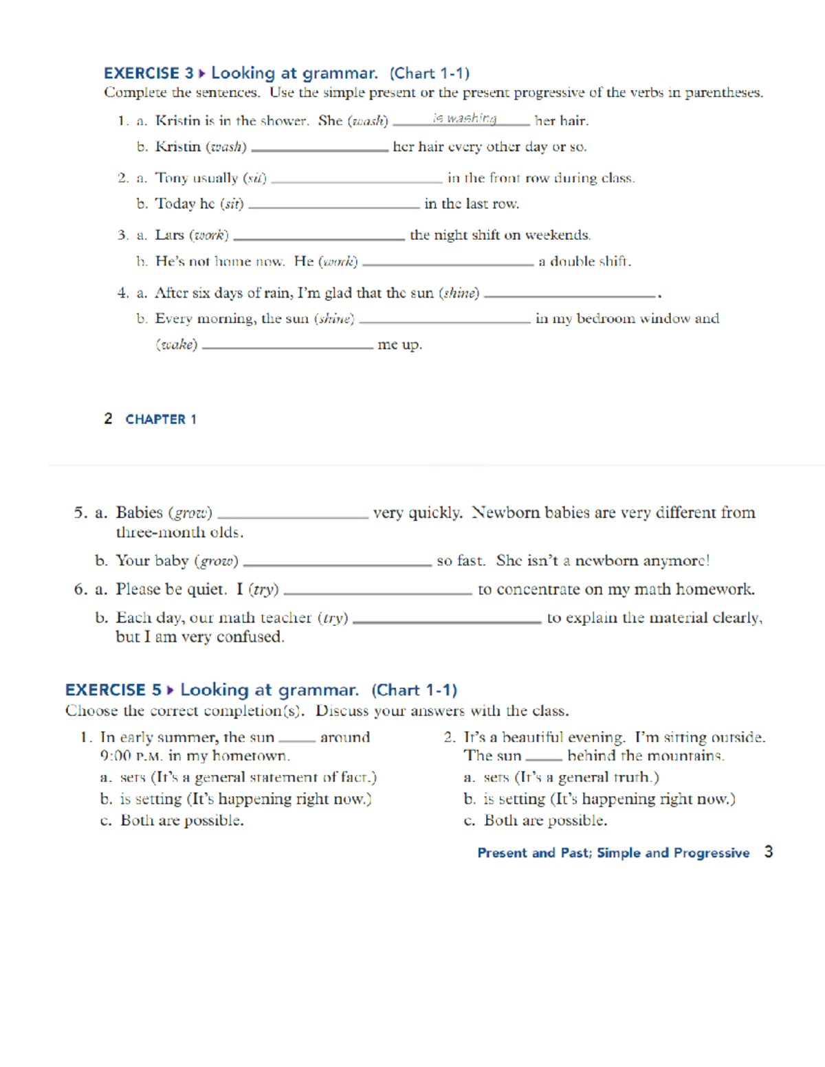 Azar Chapter 1 pages - EXERCISE 3 Looking at grammar. (Chart Complete ...
