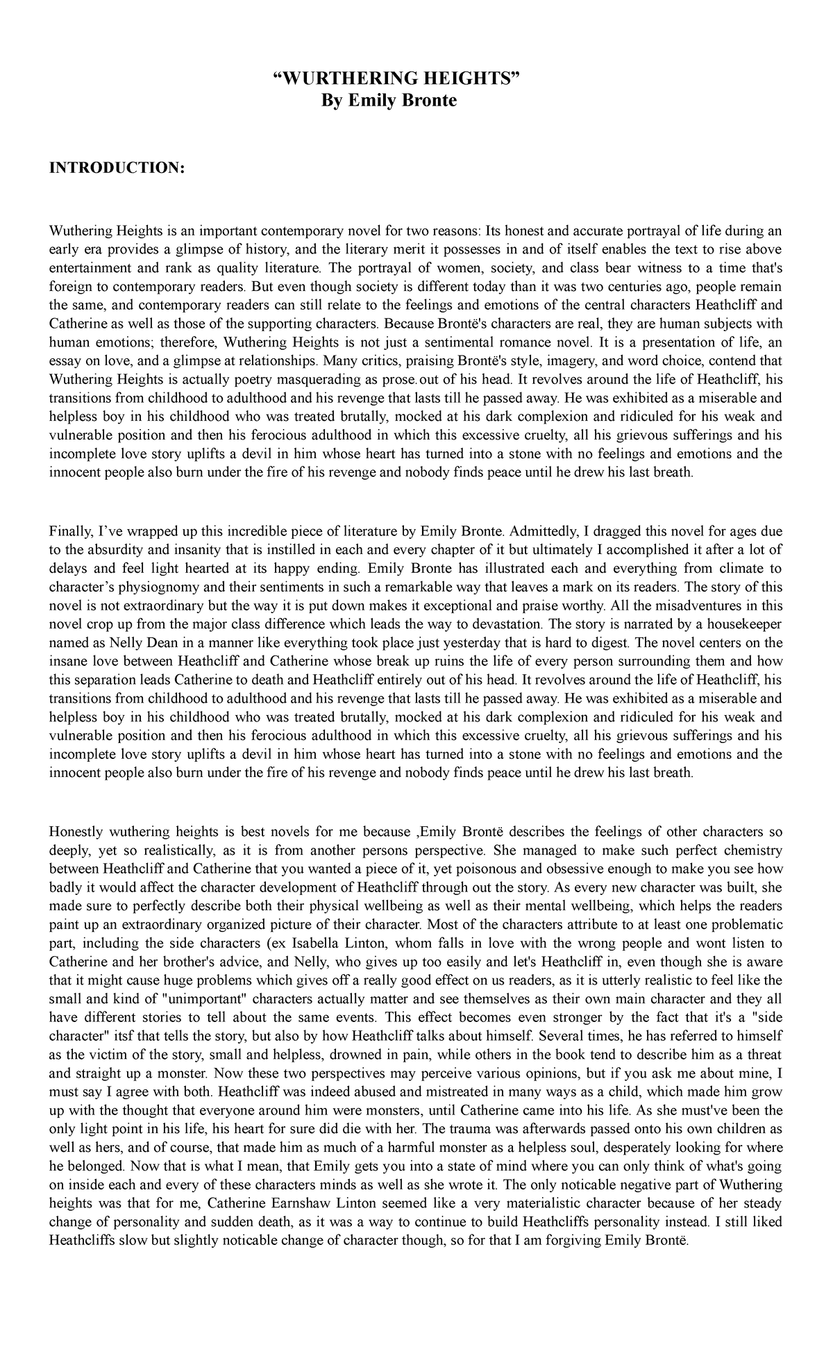 Wurthering- Heights-unfnish - “WURTHERING HEIGHTS” By Emily Bronte ...