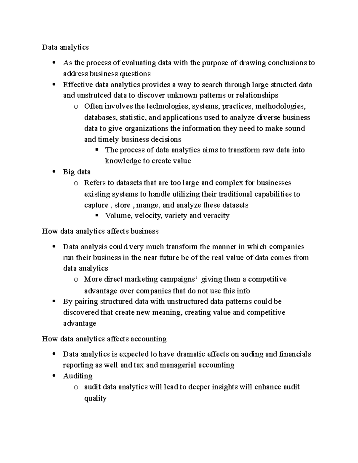Chapter 1 - notes - Data analytics As the process of evaluating data ...