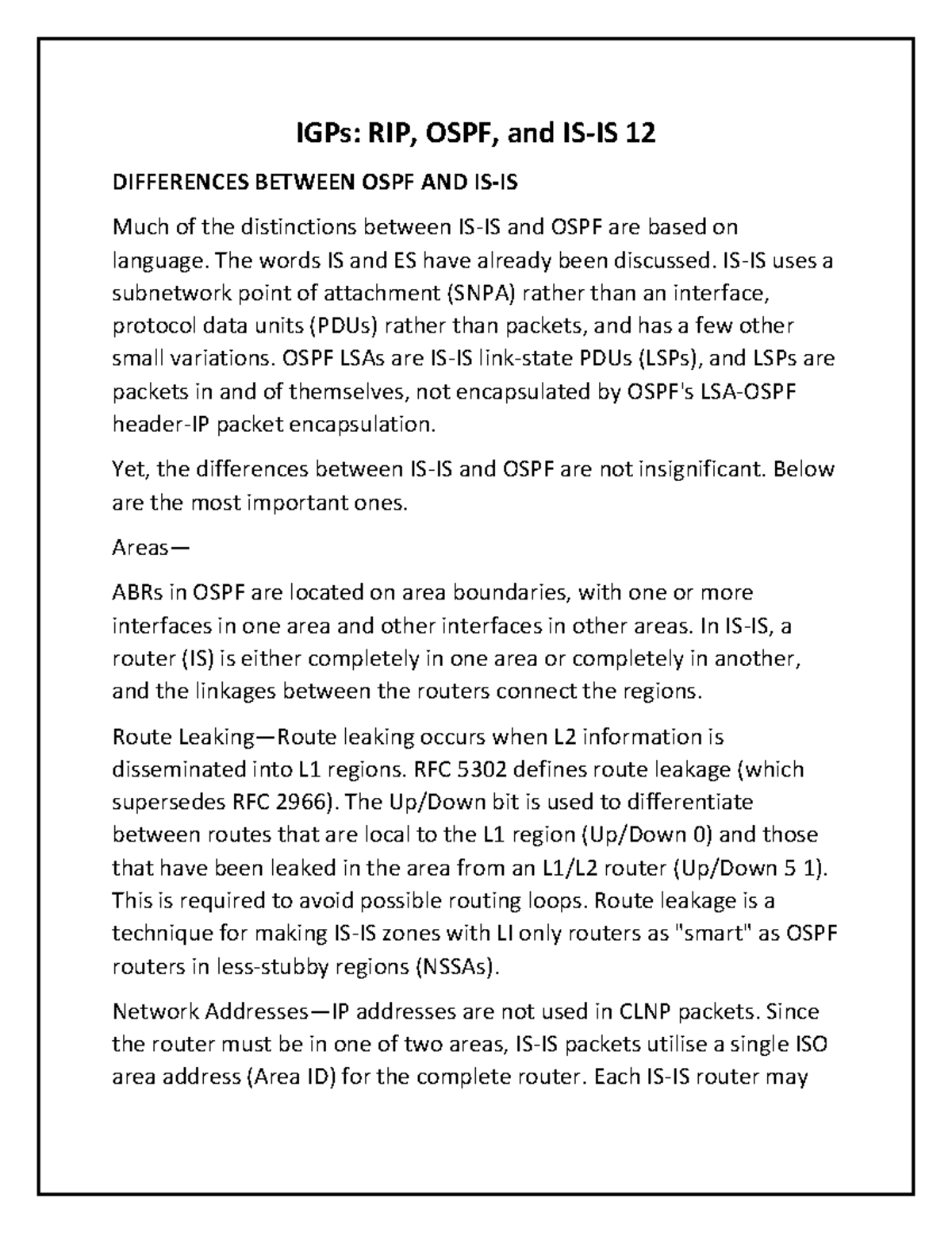 IGPs 12 - IGPs - IGPs: RIP, OSPF, and IS-IS 12 DIFFERENCES BETWEEN OSPF ...