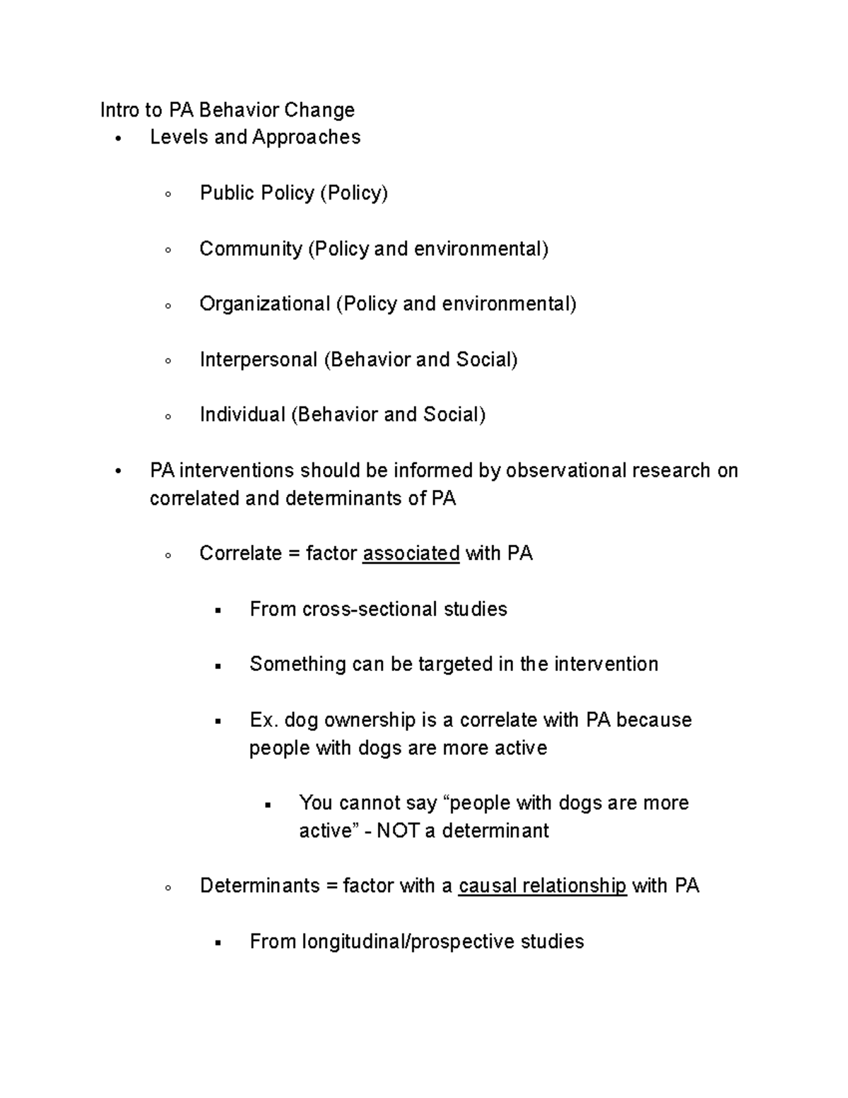 Kin 440 (2) - Intro to PA Behavior Change - Levels and Approaches ...