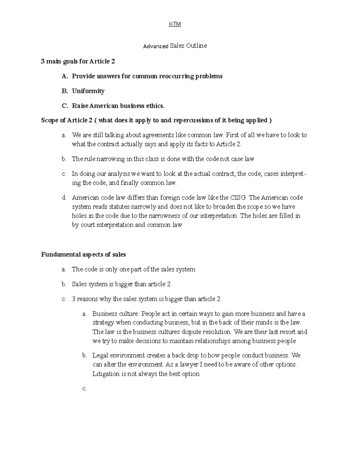 433777409 Fall 18 Sales Outline - Advanced Sales Outline 3 main goals ...