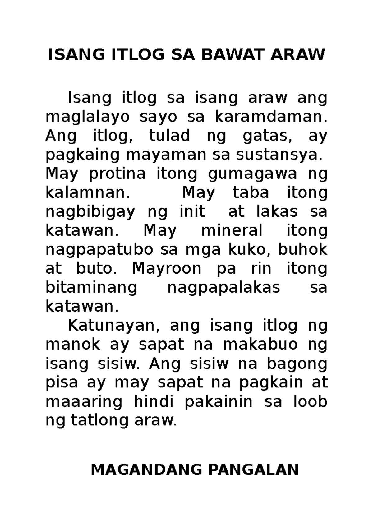 Developing Power 2-Tagalog new - ISANG ITLOG SA BAWAT ARAW Isang itlog ...
