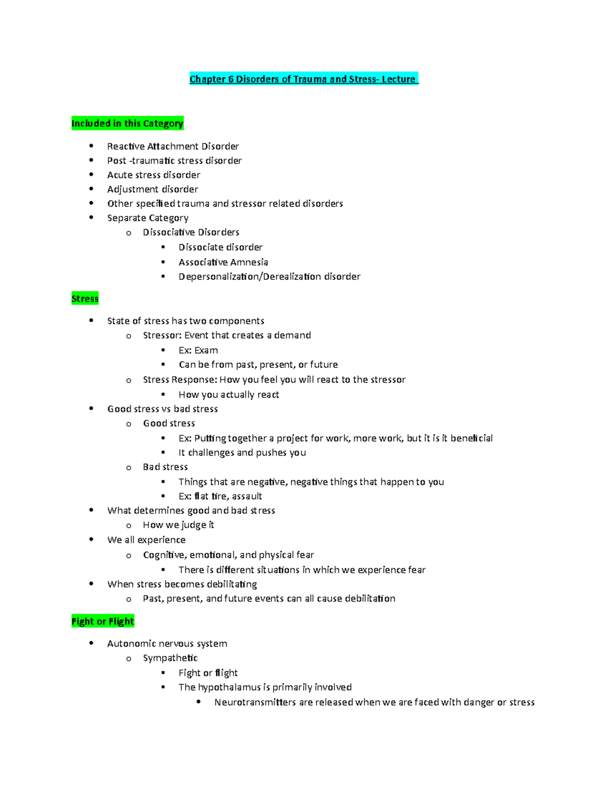 Chapter 6 Disorders of Trauma and Stress lecture notes - Chapter 6 ...