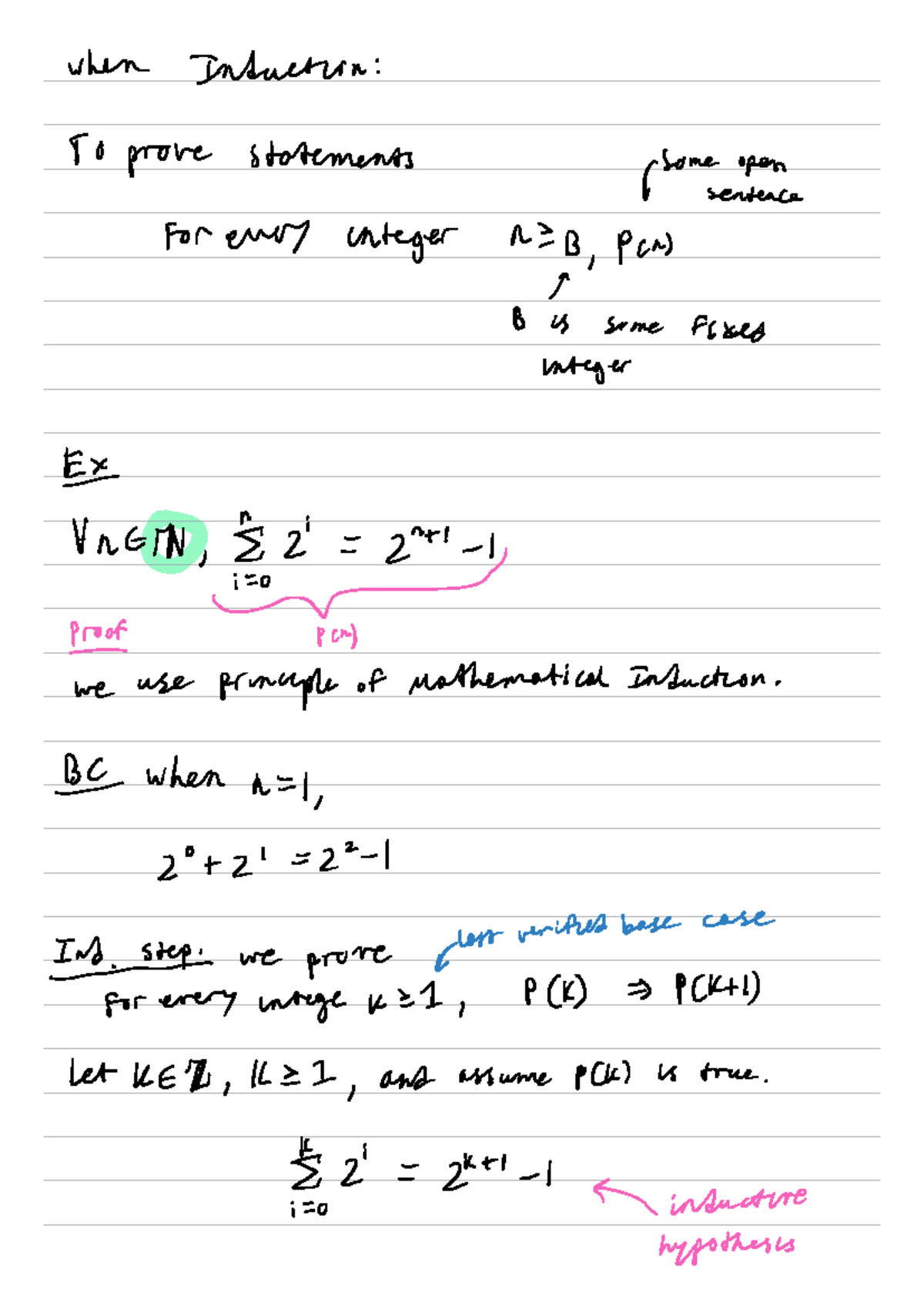 POMI, POSI, & Summation and Product Notes - when Induction: To prove ...