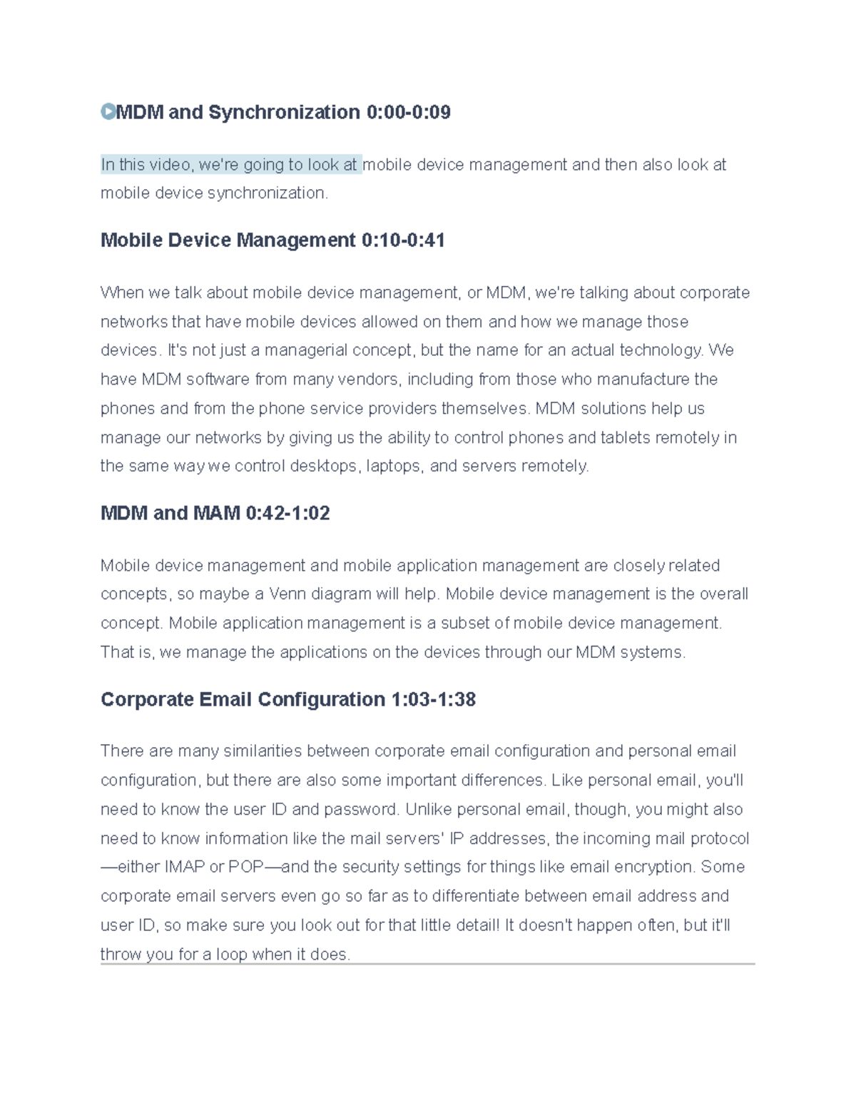 12.5.4 MDM and Synchronization - MDM and Synchronization 0:00-0: In this video, we're going to ...