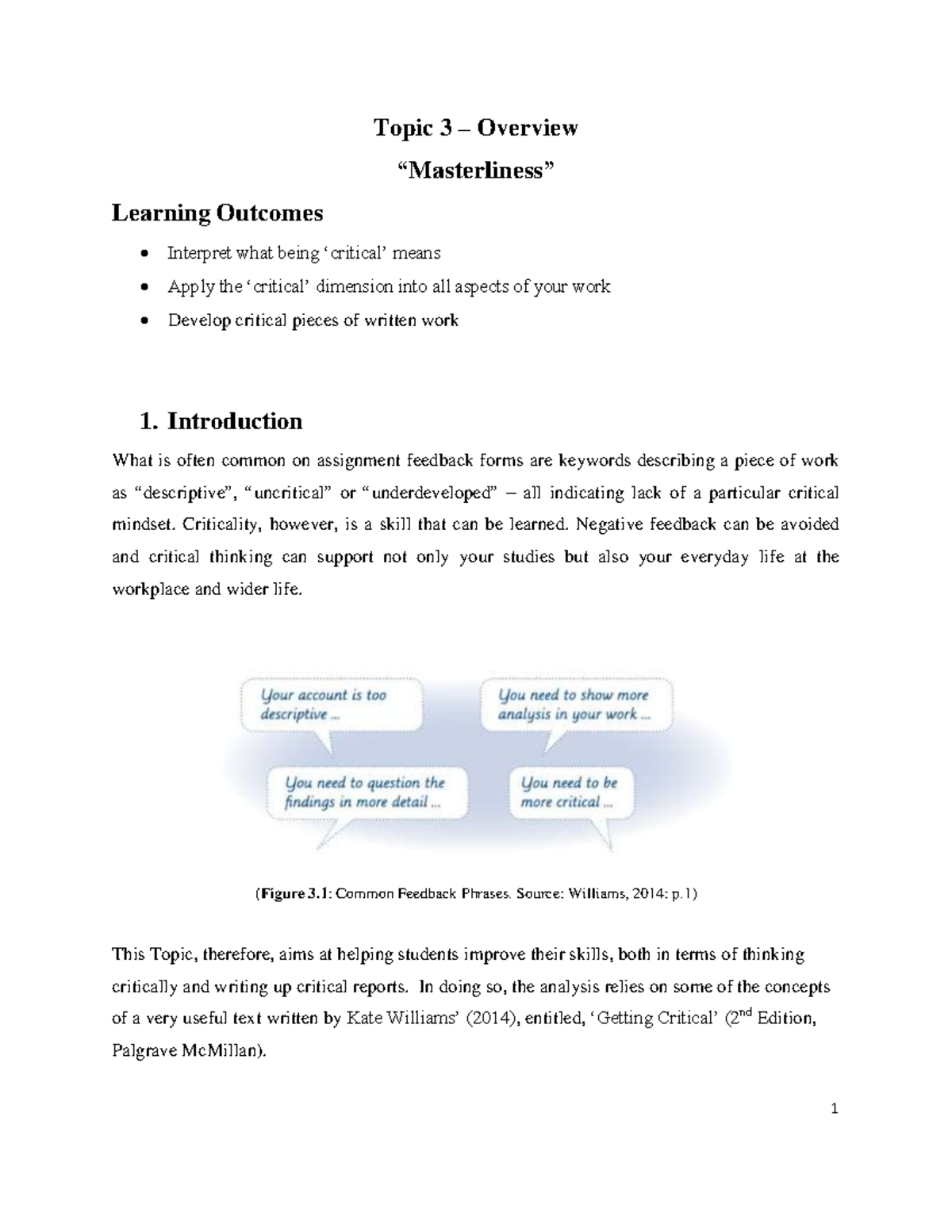 Topic 3 - Overview Final - Topic 3 – Overview “Masterliness” Learning ...