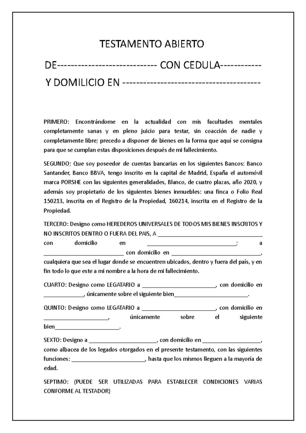 Testamento Abierto - tareas de investigación - TESTAMENTO ABIERTO DE ...