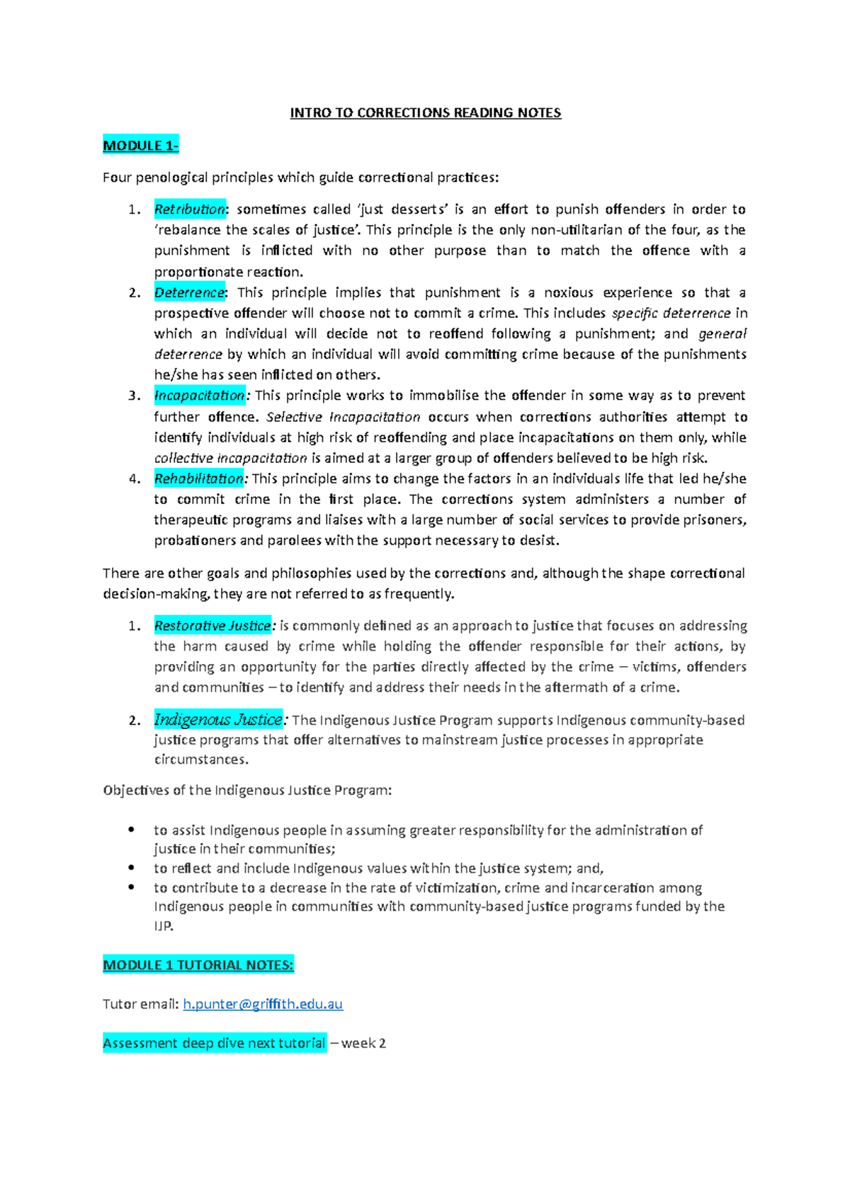 Intro TO Corrections Reading Notes for entire course - INTRO TO ...