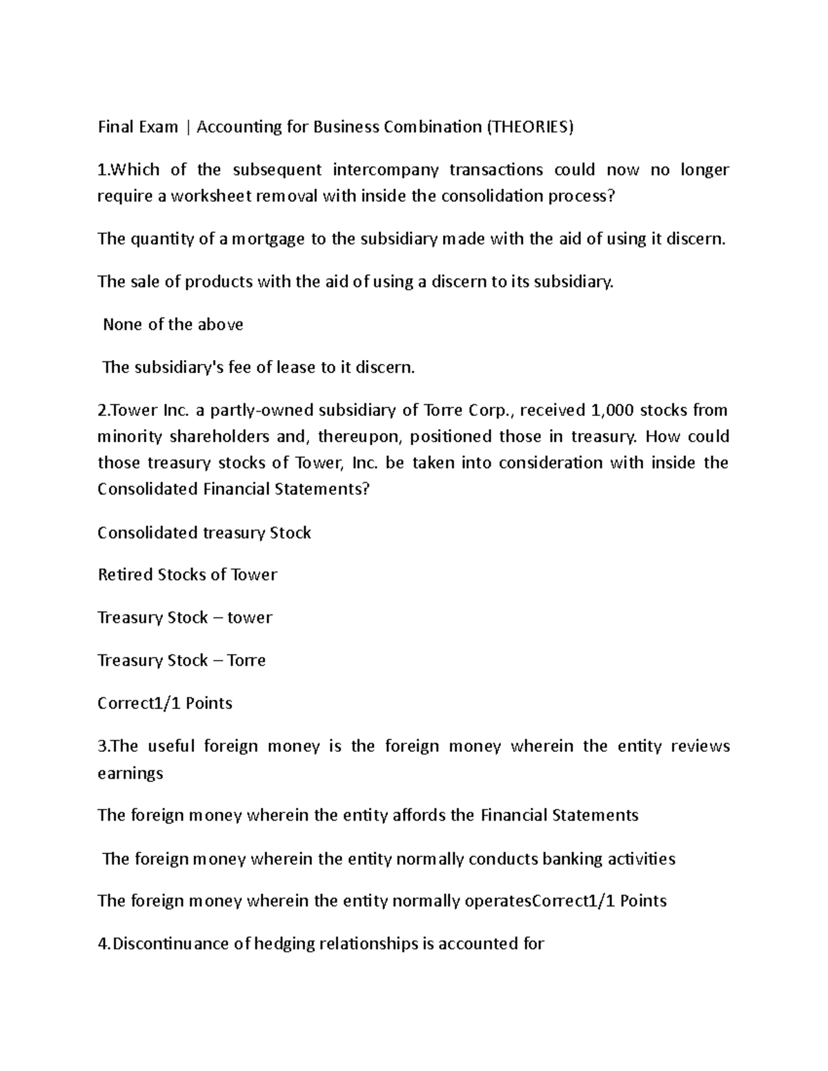 EXAM Buscom 3 - Question in Business Combination practice material - Final Exam | Accounting for ...