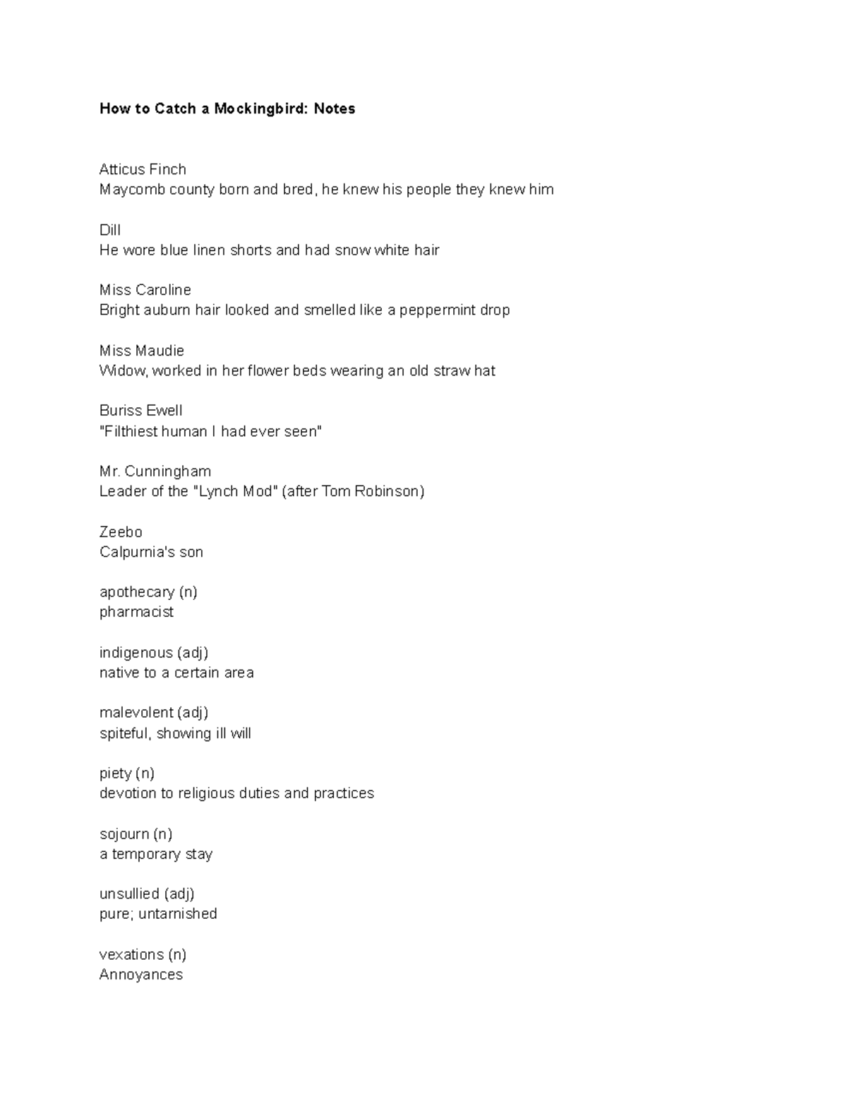 How to Catch a Mockingbird Notes - How to Catch a Mockingbird: Notes ...