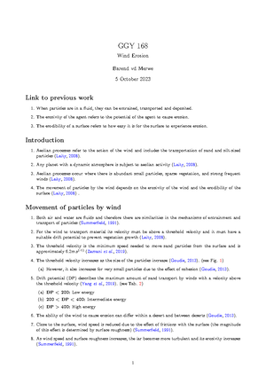 Wind-erosion - ggy168 smst 2 - GGY 168 Wind Erosion Barend vd Merwe 5 October 2023 Link to ...
