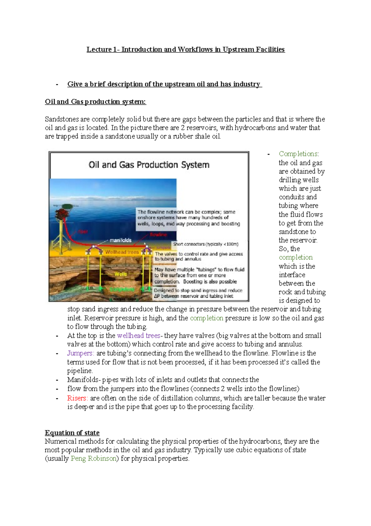 Session one PPE - Lecture 1- Introduction and Workflows in Upstream Facilities Give a brief ...