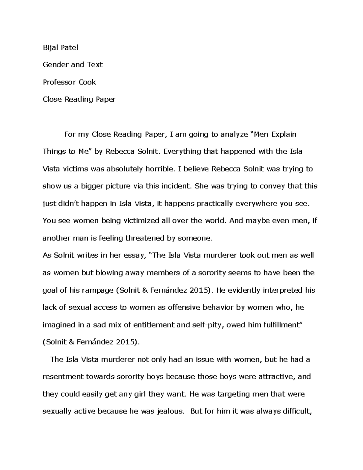 Close Reading Paper - Everything that happened with the Isla Vista ...