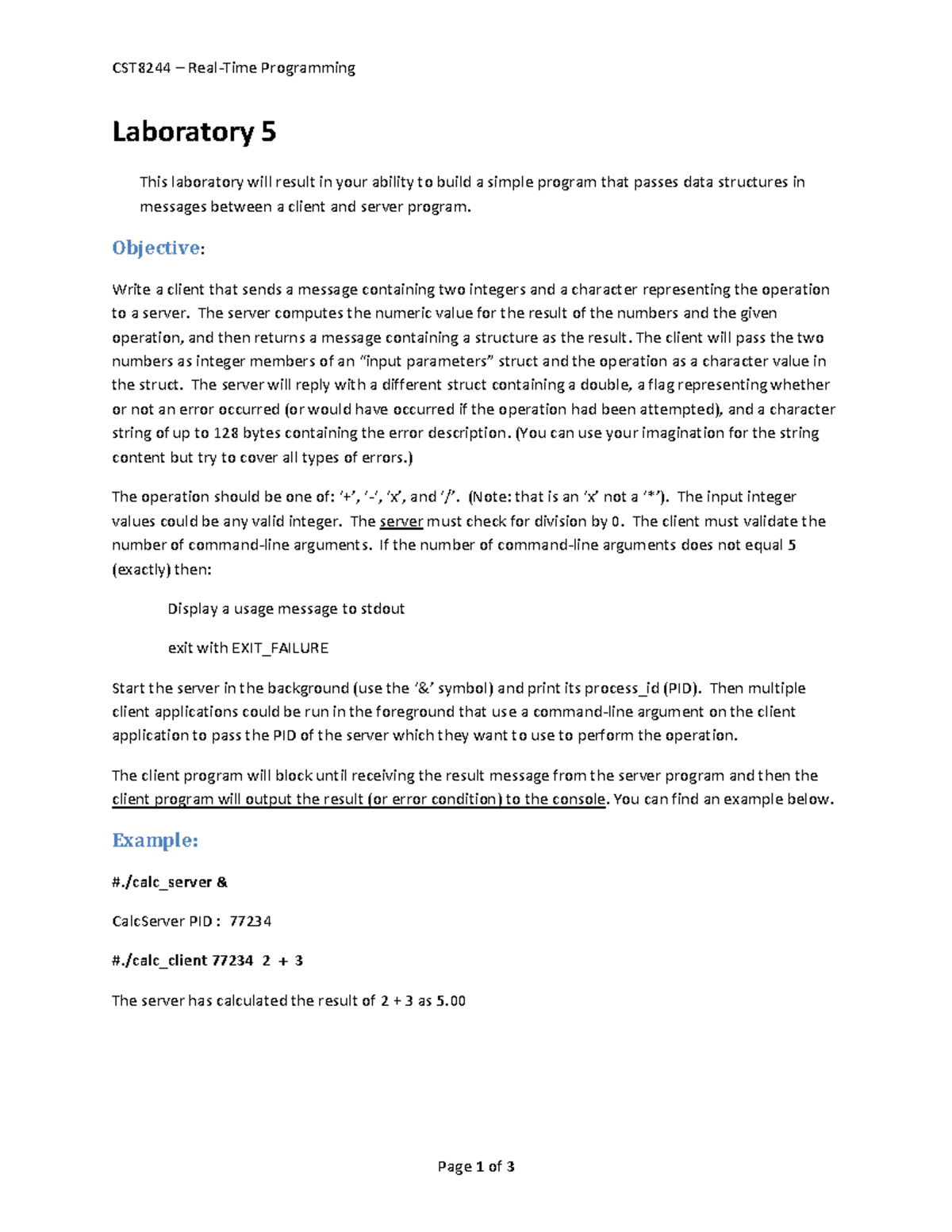 Lab 5 - Message Passing - Lab 5 instructions for real time programming - CST8244 – Real-Time ...