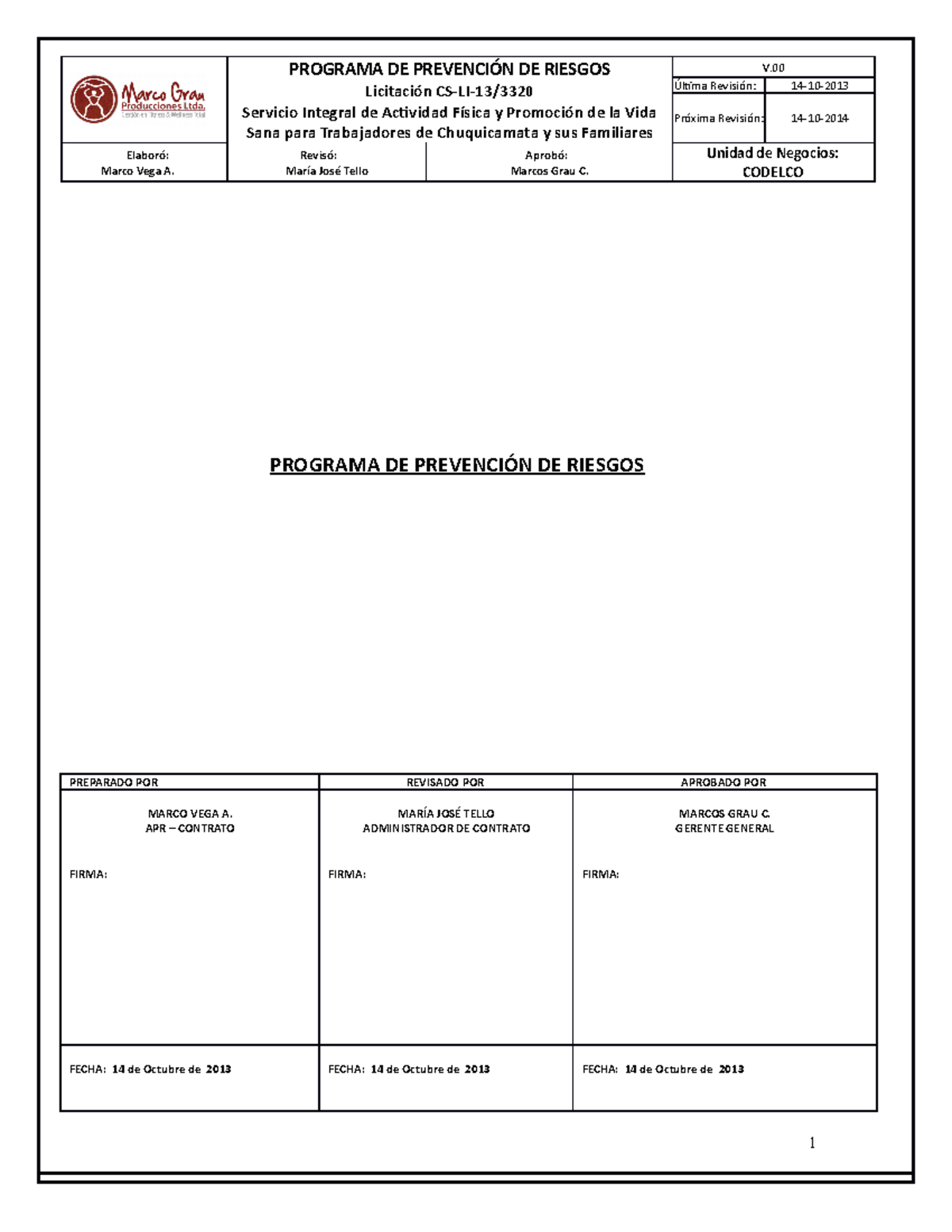 267550393 Programa de Prevencion de Riesgos - PROGRAMA DE PREVENCIÓN DE RIESGOS Licitación CS-LI ...