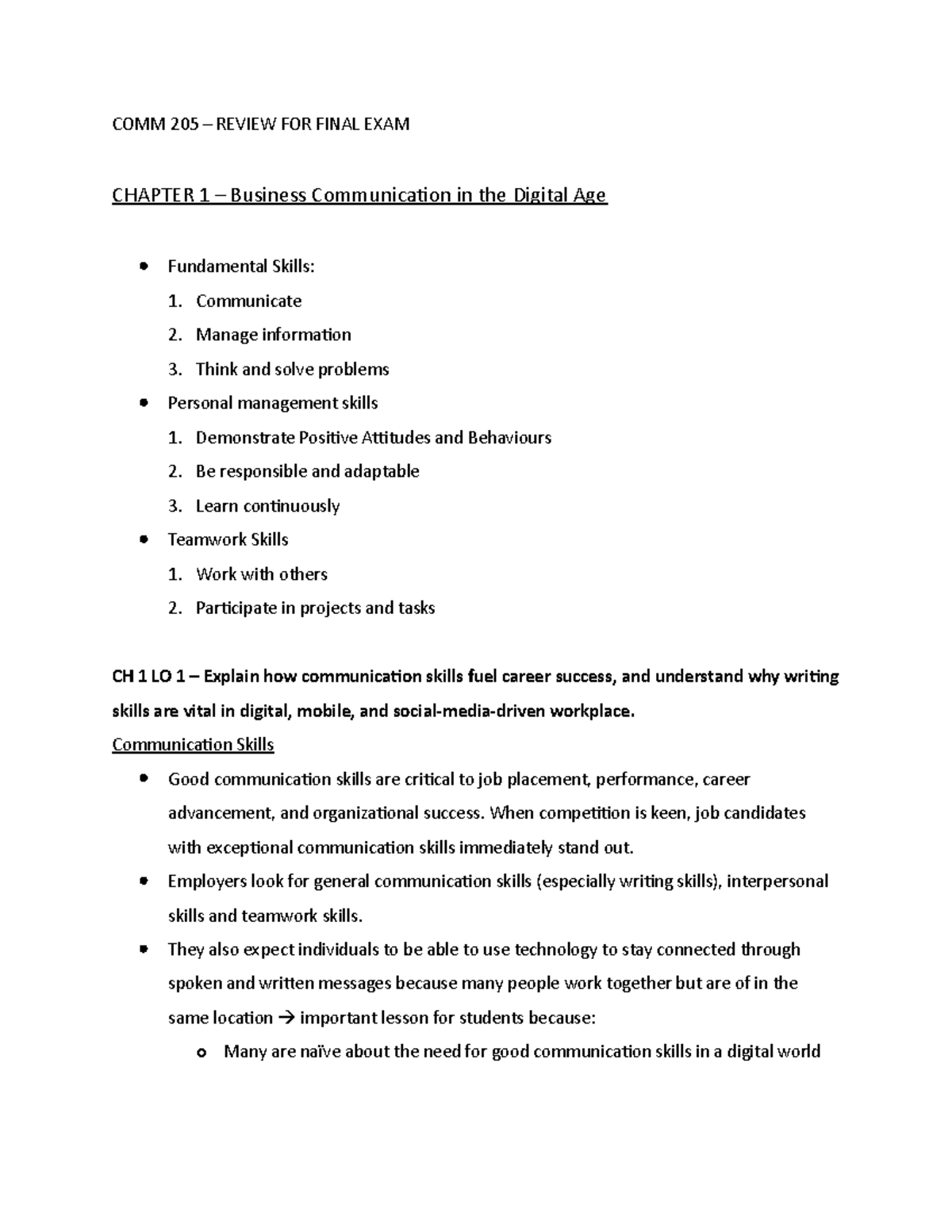 Business Communications - COMM 205: Final Exam Overview - COMM 205 ...