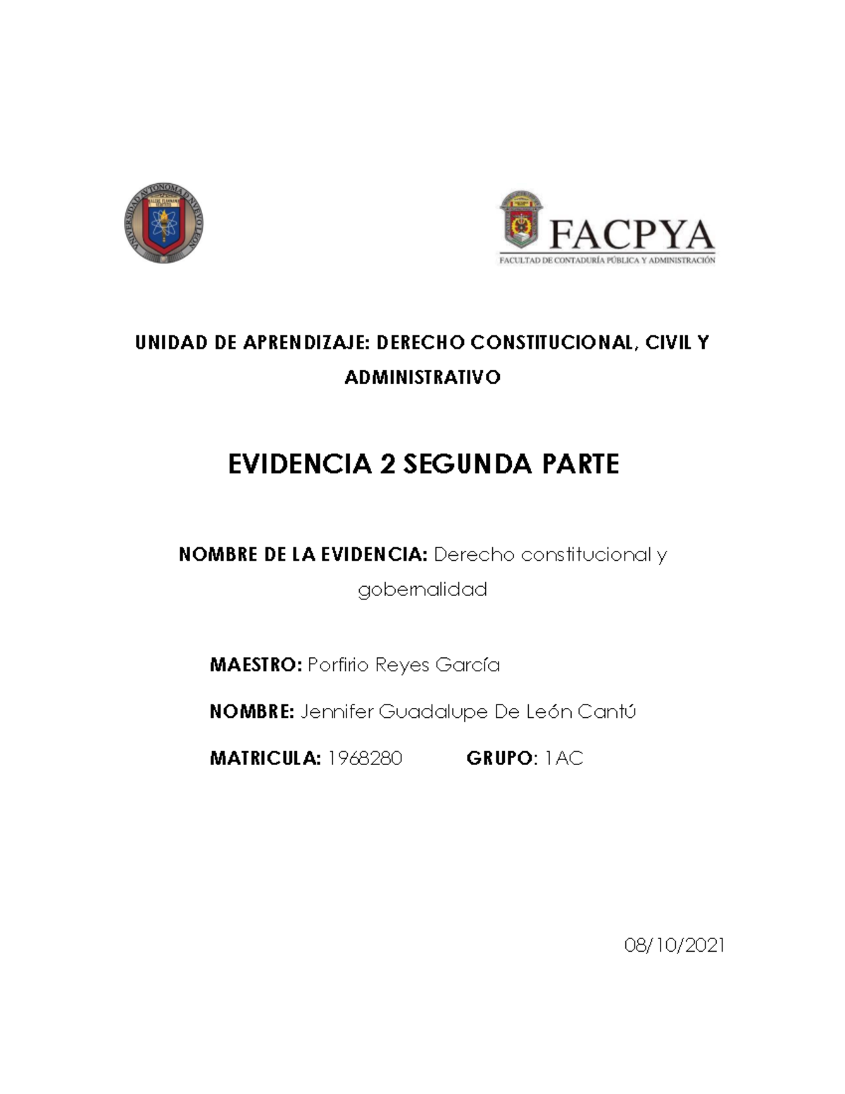 E2 Derecho Constitucional Jgdlc - UNIDAD DE APRENDIZAJE: DERECHO ...
