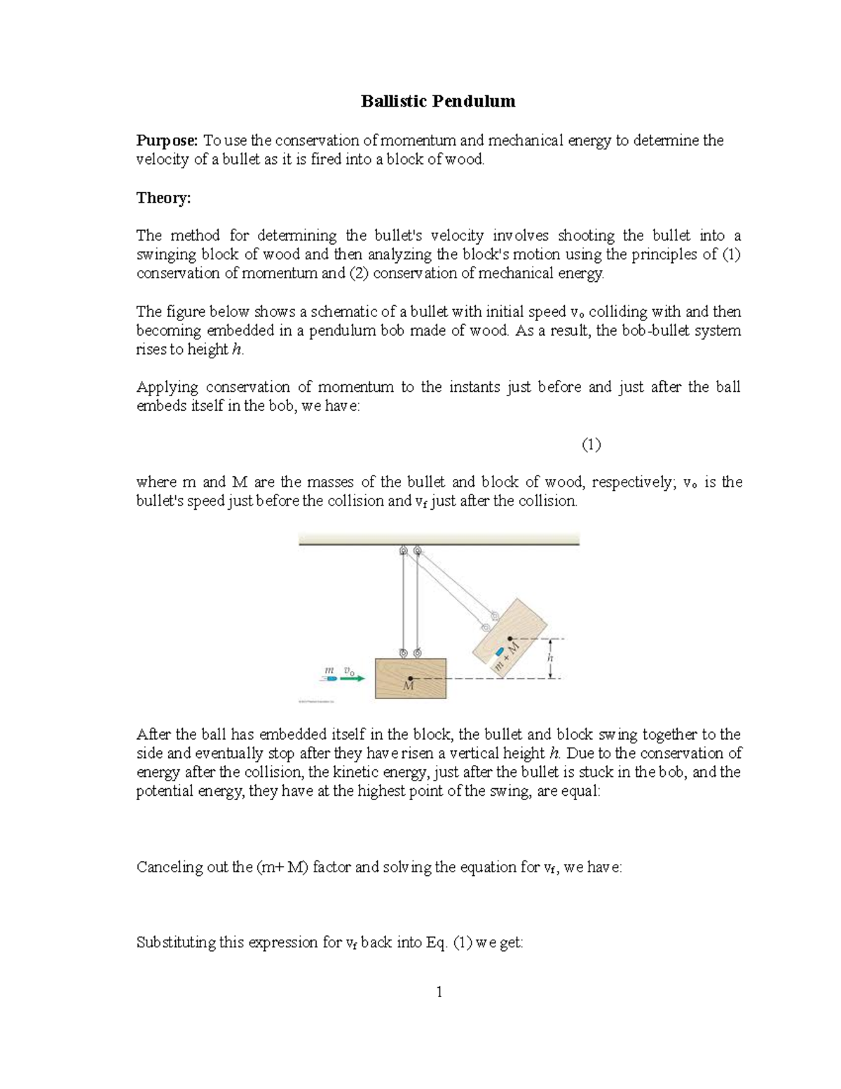 Lab07 Ballistic Pendulum - Ballistic Pendulum Purpose: To use the ...