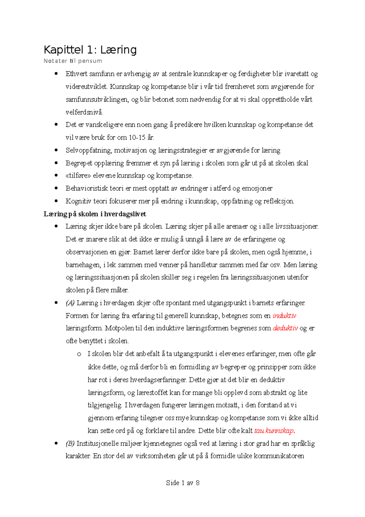 Kapittel 1 - Læring - PSYK109 - UiB - Studocu