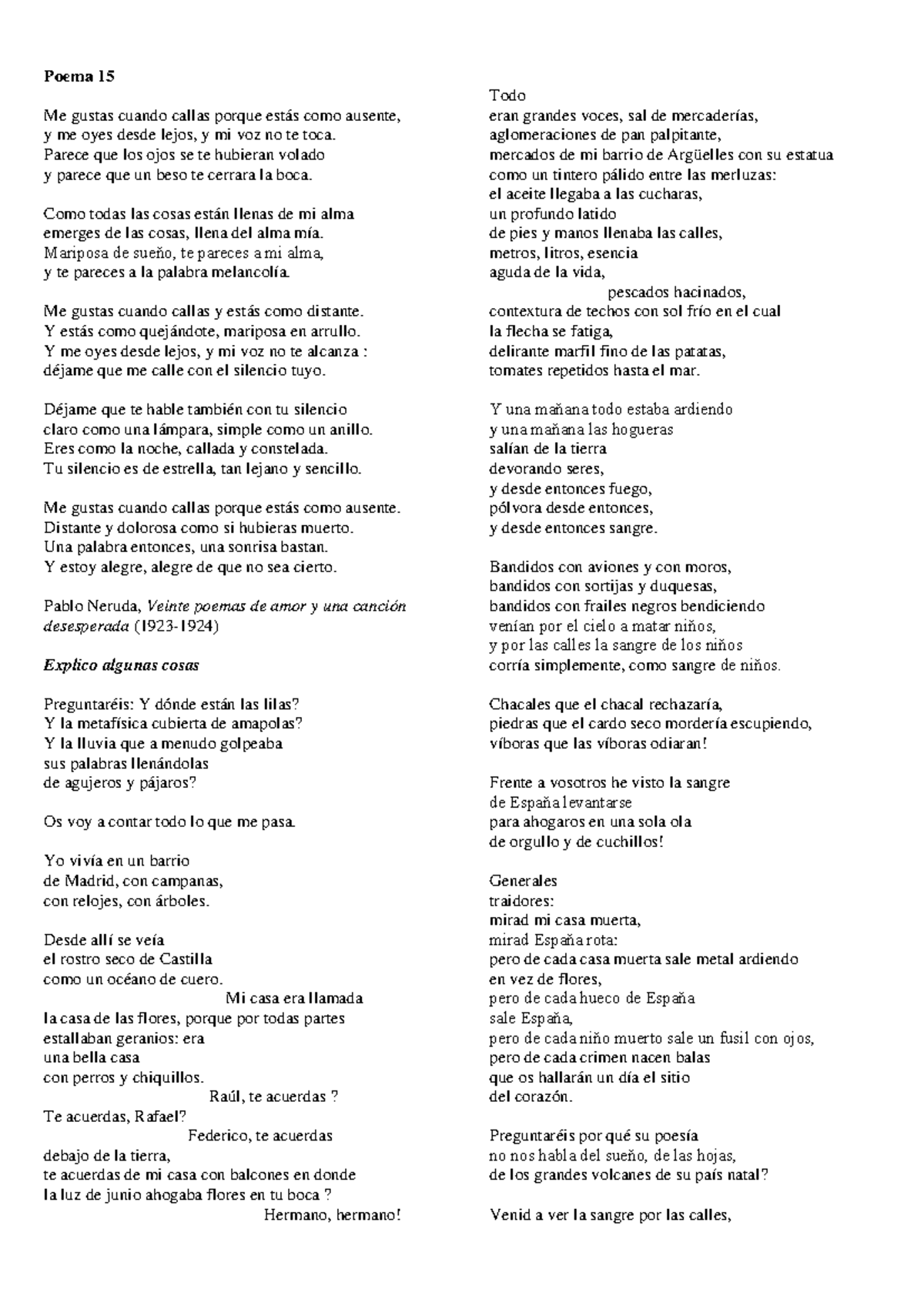 Poema-15-pablo-neruda - Poema 15 Me gustas cuando callas porque estás ...