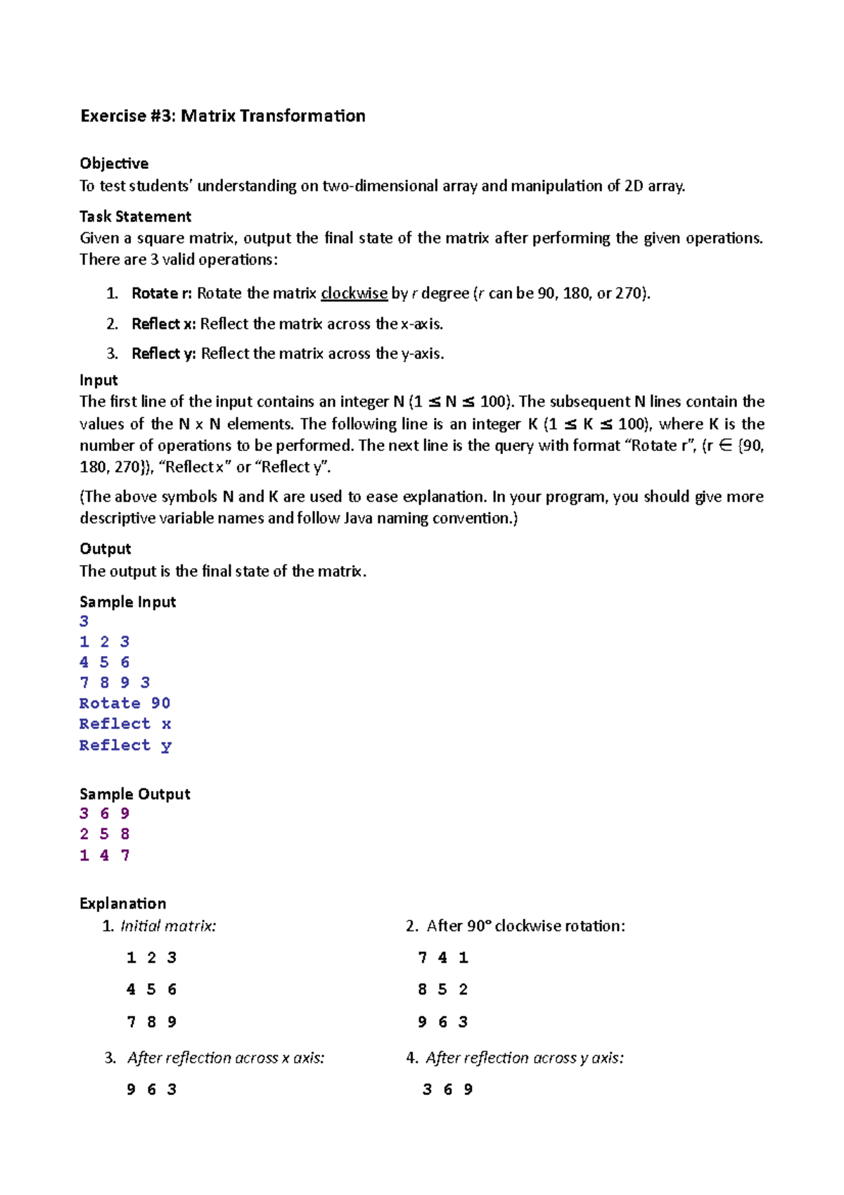 Matrix Transformation - Exercise #3: Matrix Transformation Objective To ...