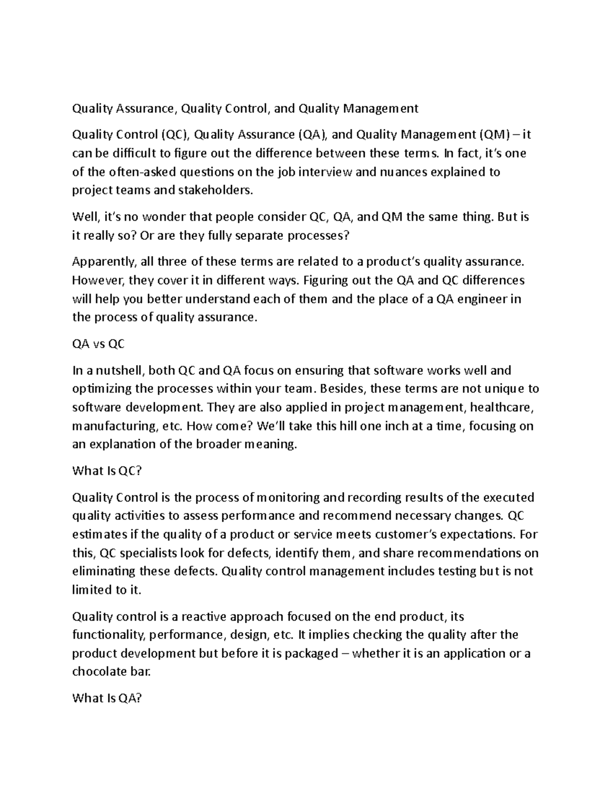 Quality management, quality assurance, quality control - Quality ...