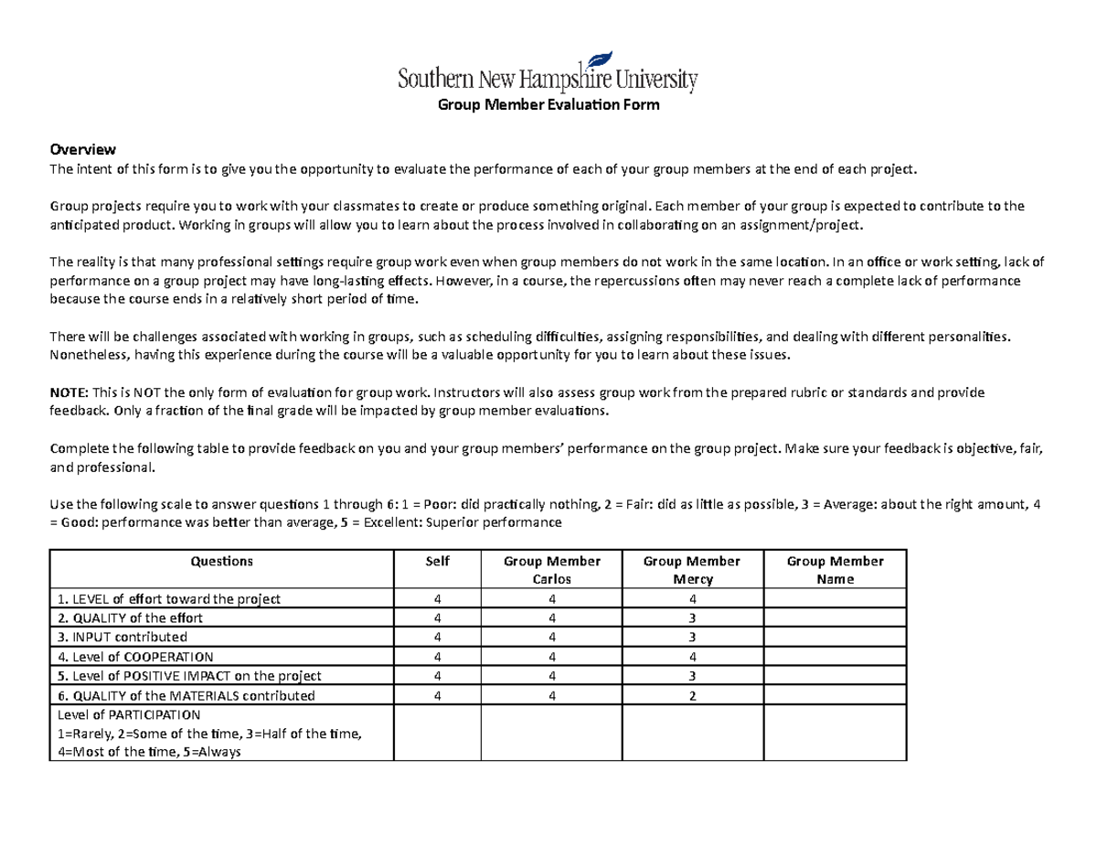 Group Member Evaluation Form - Group Member Evaluation Form Overview ...