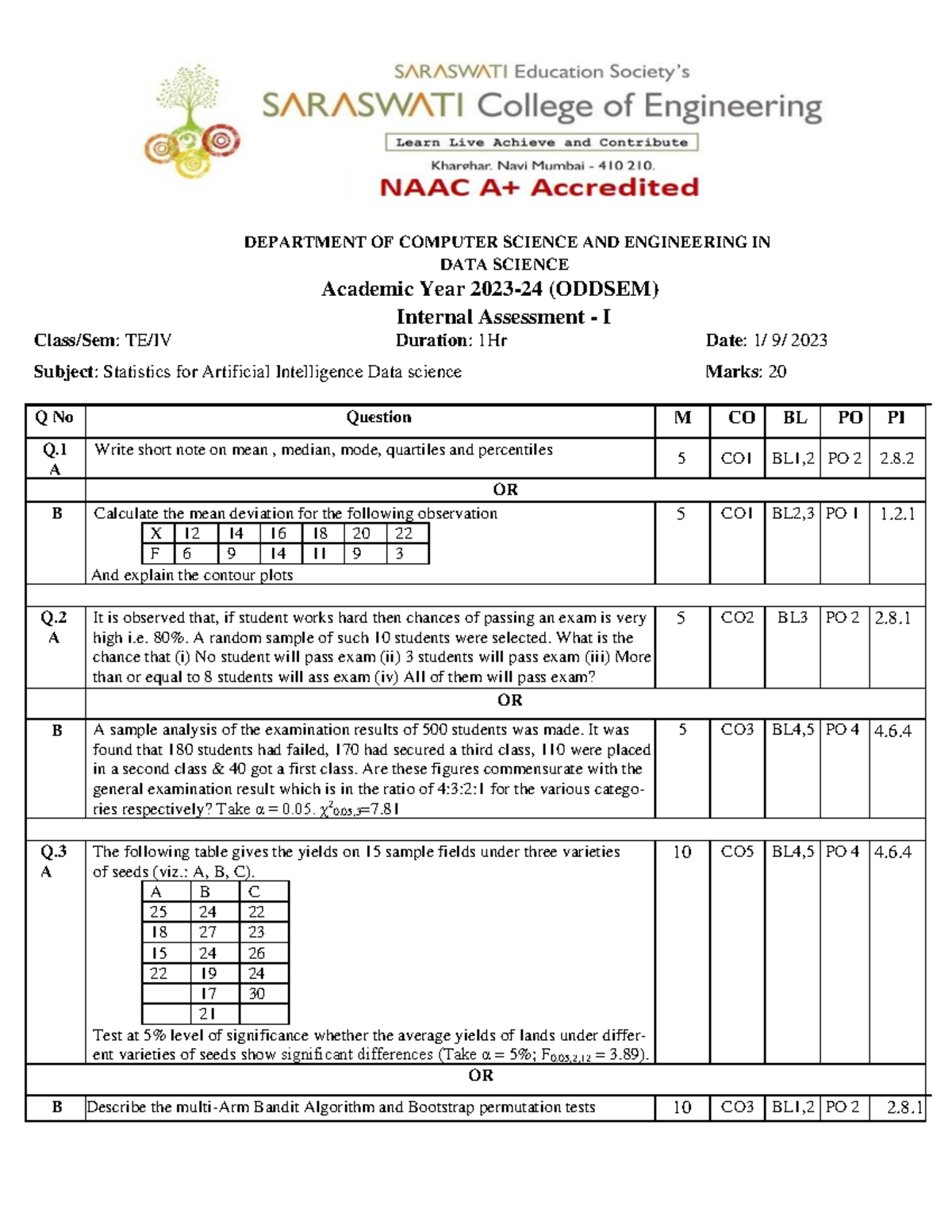 Statistic DATA Science - DEPARTMENT OF COMPUTER SCIENCE AND ENGINEERING ...