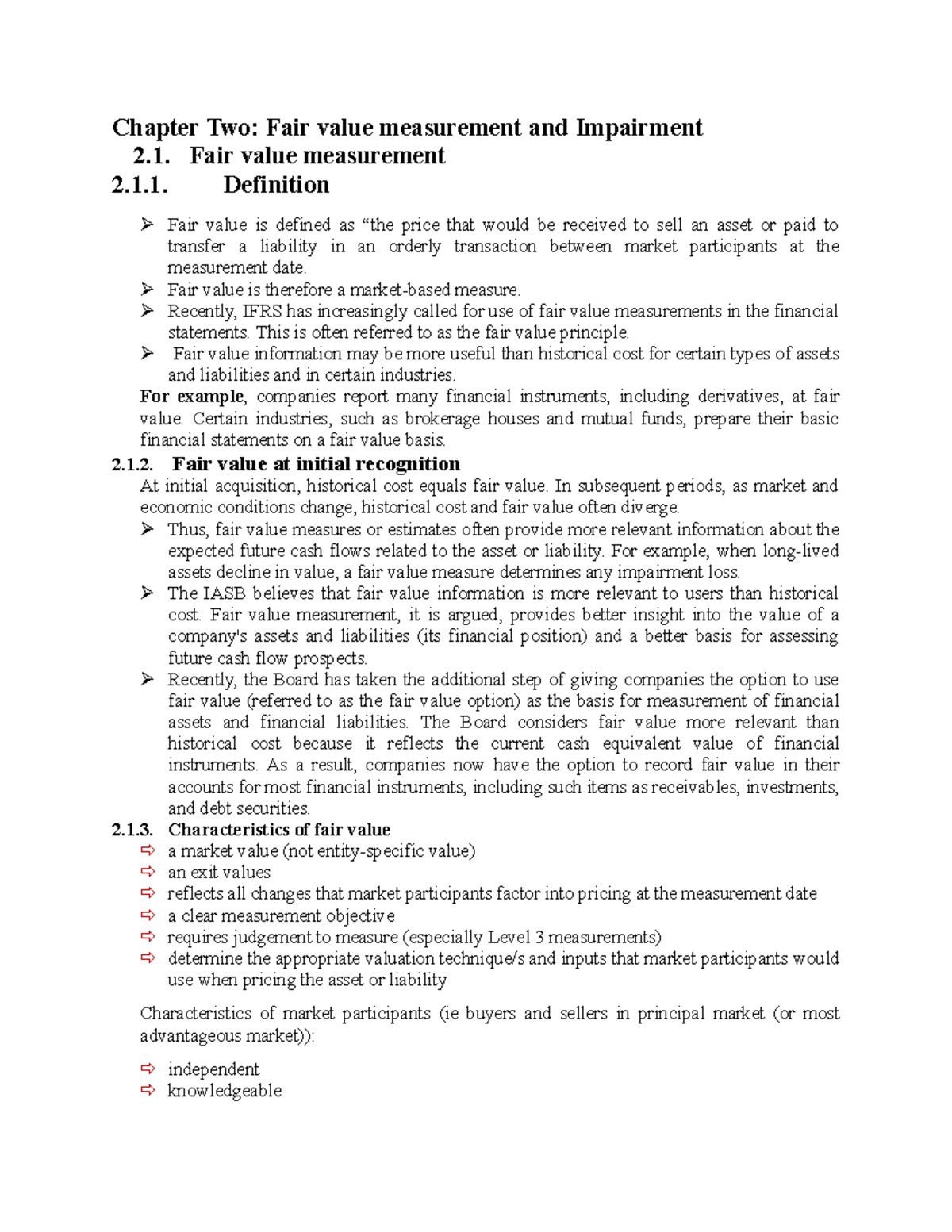 Chapter 2 Fairvalue And Impairment Chapter Two Fair Value