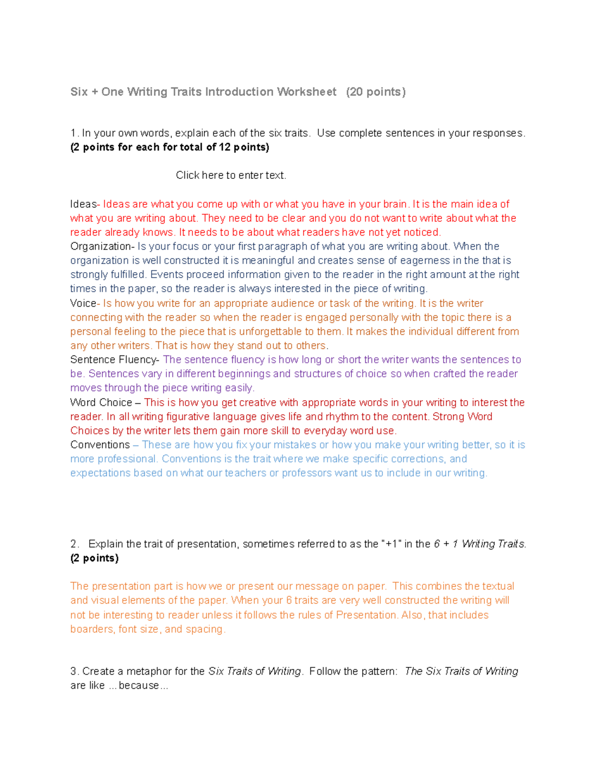 1.1 Six + One Writing Traits Introduction Worksheet - BIOL 171 - Studocu