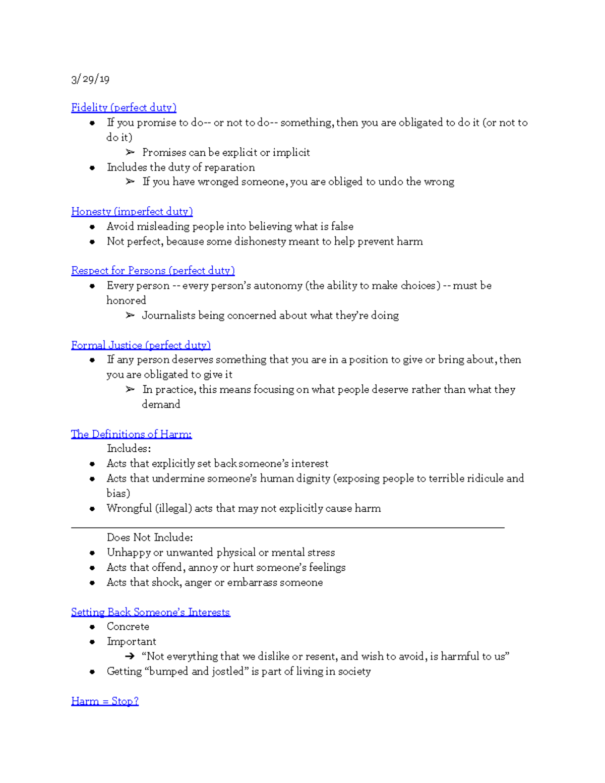 JOUR 200 Notes - Craft - 3/29/ Fidelity (perfect duty) If you promise ...