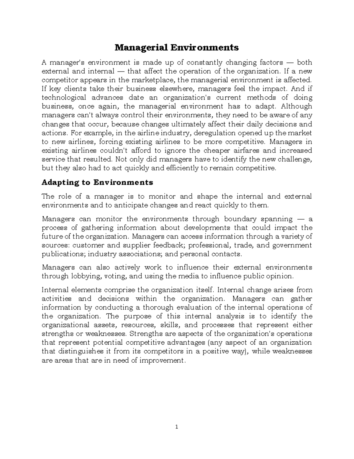 Managerial Environments Lecture iv - Managerial Environments A manager ...