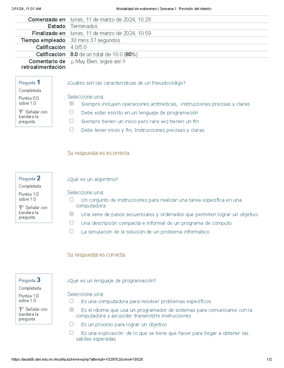 Modalidad de exámenes Semana 1 programacion estructurada - 3/11/24, 11:01 AM Modalidad de ...