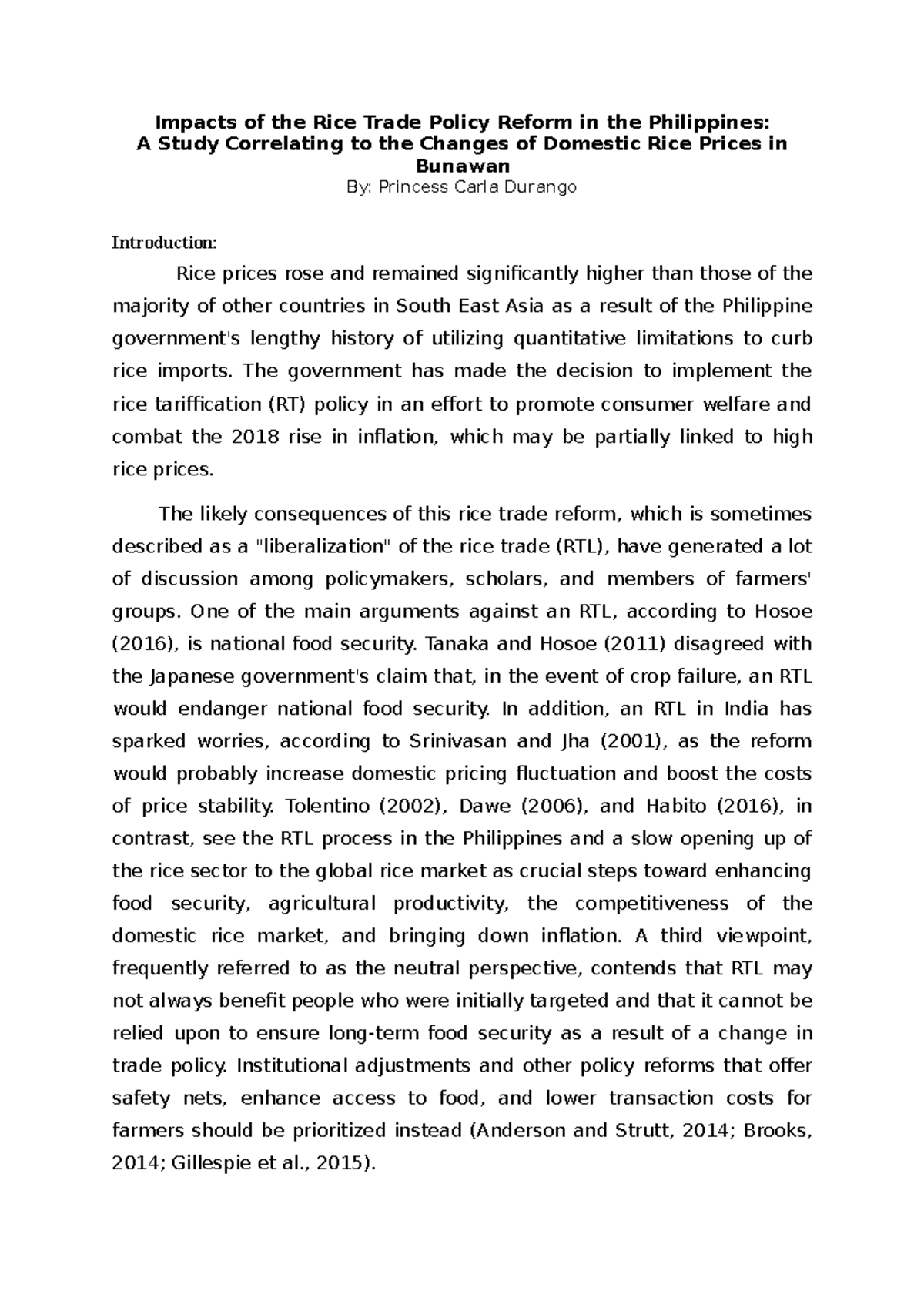 Impacts of the Rice Trade Policy Reform in the Philippines - The ...