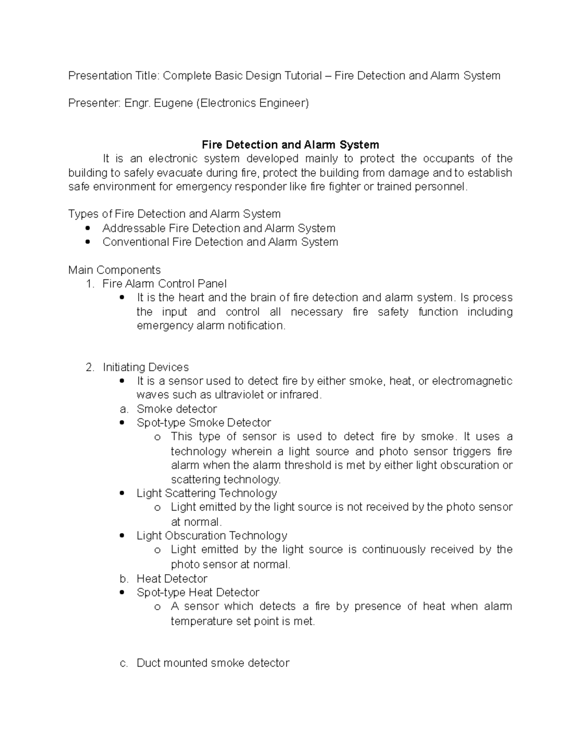 Fire Alarm and Detection System - Presentation Title: Complete Basic ...