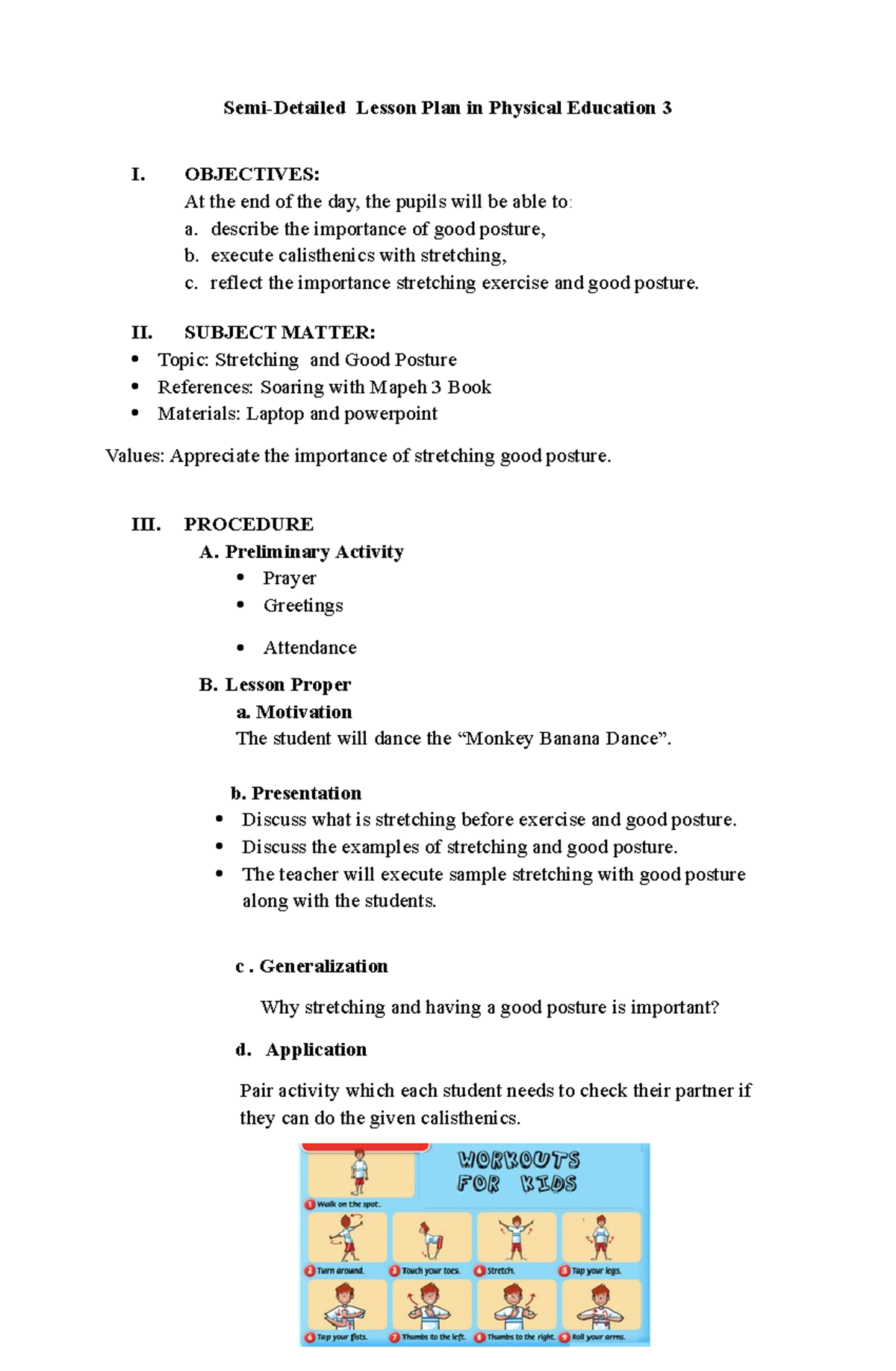 Lesson PLAN PE 3 - Semi-Detailed Lesson Plan in Physical Education 3 I ...