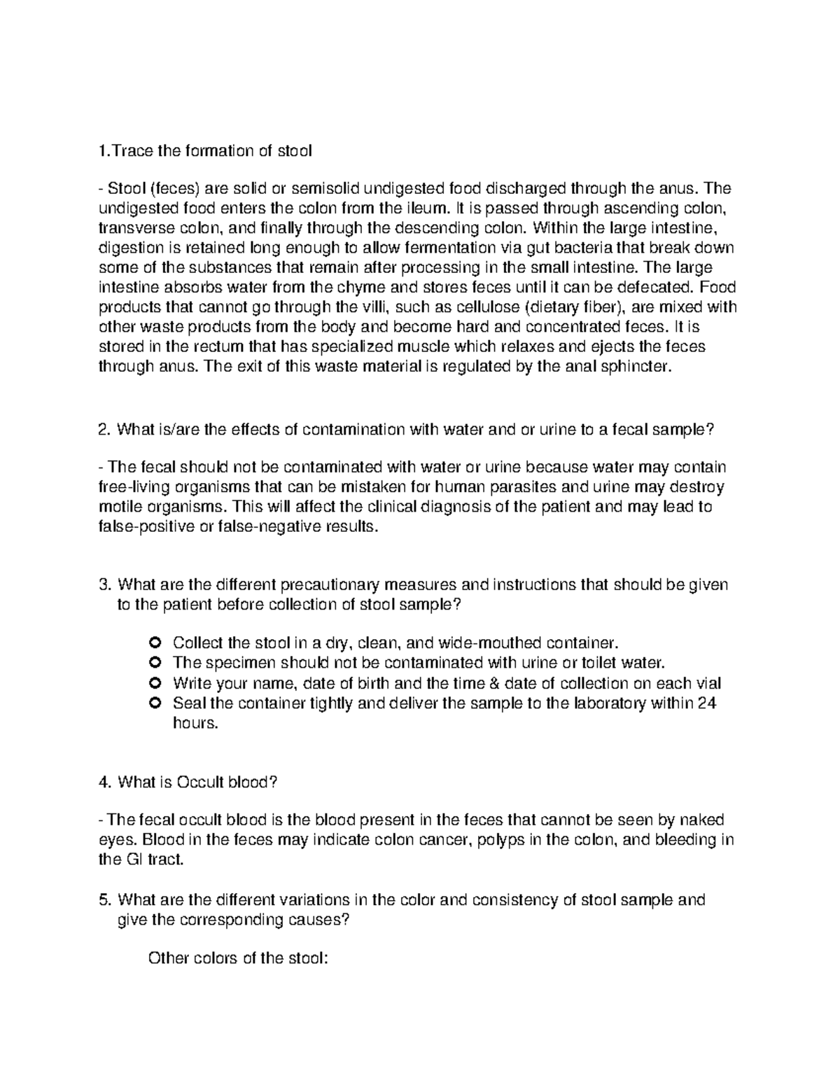 Stool formation and Fecal Sample Preservation - 1 the formation of ...
