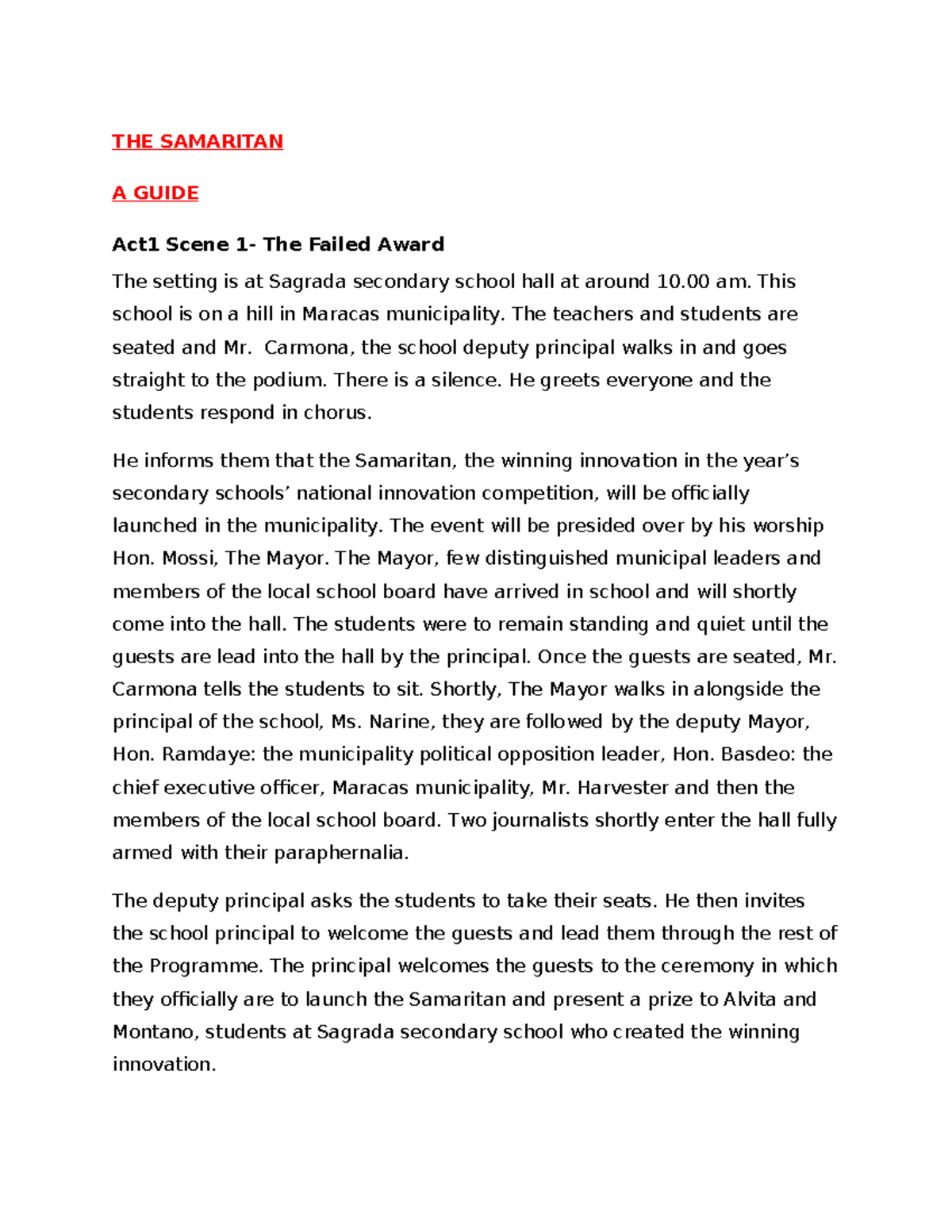 THE Samaritan Guide - Essay based text - THE SAMARITAN A GUIDE Act1 ...