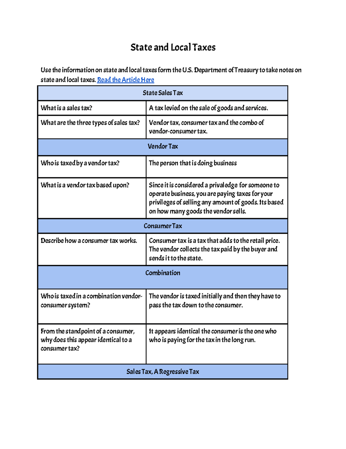 State and Local Taxes - Notes - State and Local Taxes Use the ...
