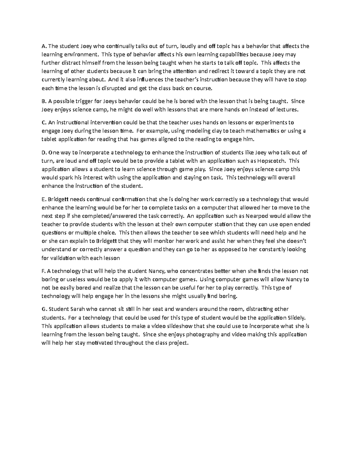 C572task1revised - task 1 - A. The student Joey who continually talks ...