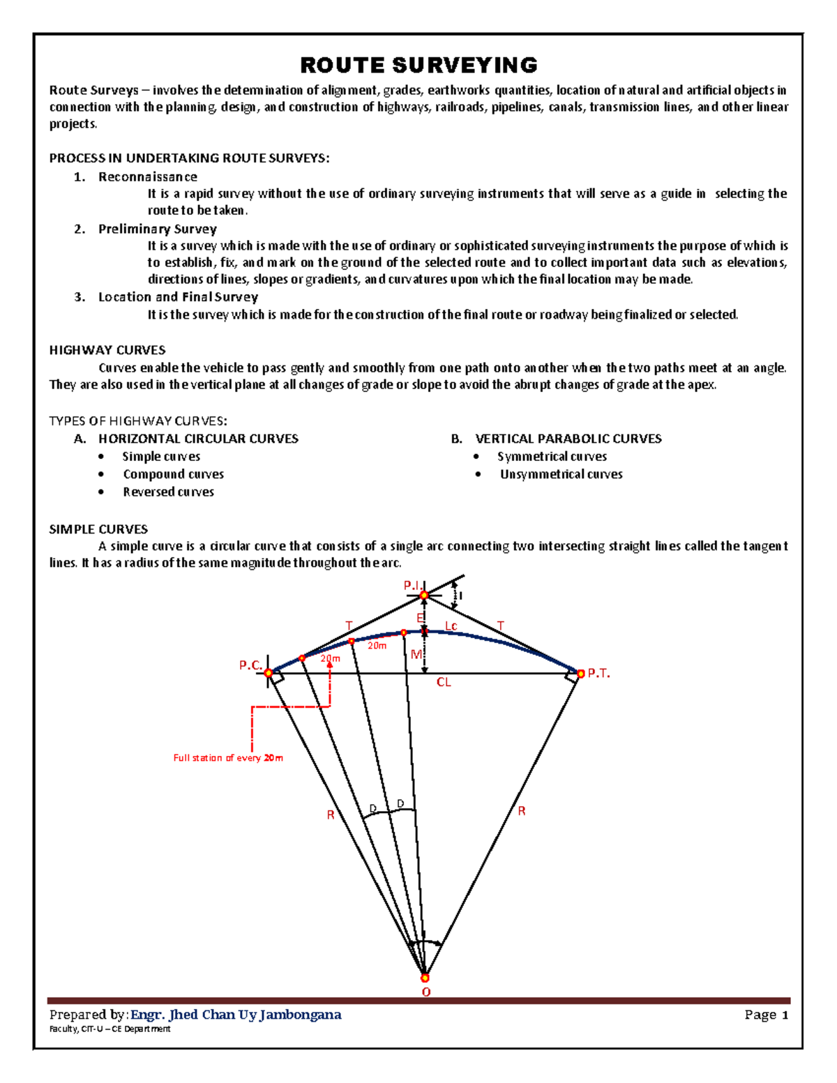 Topic 1 Simple Curve - noneeee - Prepared by:Engr. Jhed Chan Uy ...