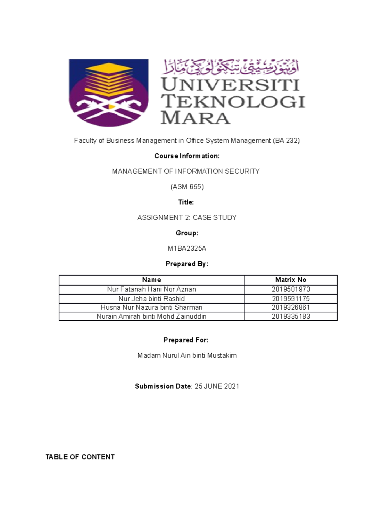 ASM655 Assignment 2 CASE Study - Faculty of Business Management in ...
