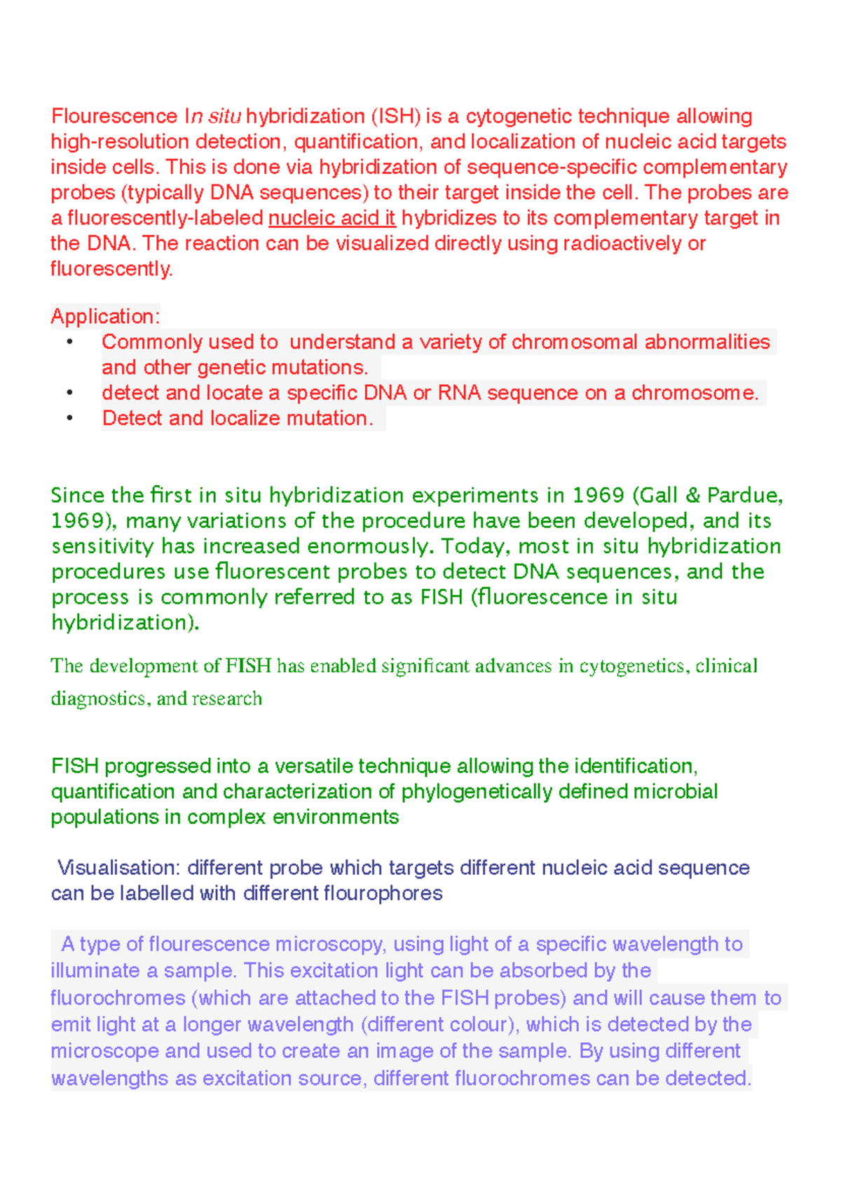 FISH methods presentation - Flourescence In situ hybridization (ISH) is ...