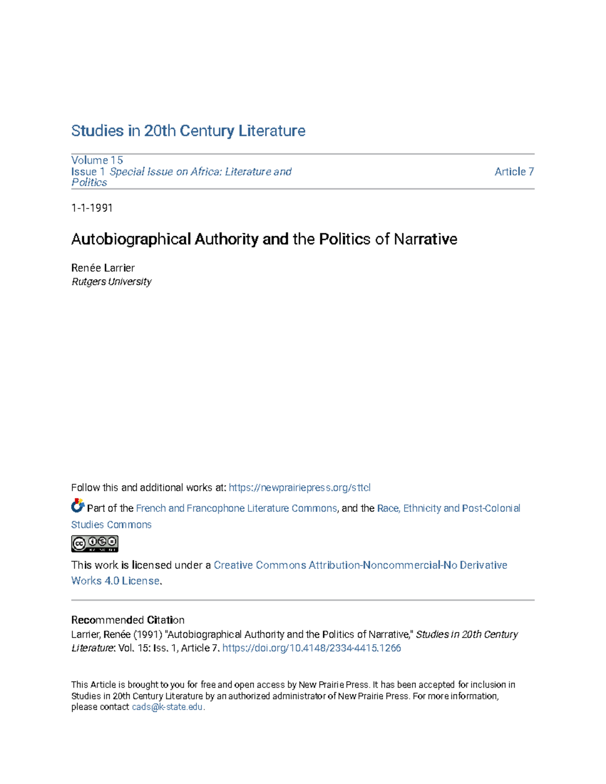 267198025 - Geologier - Studies in 20th Century LiteratureStudies in ...