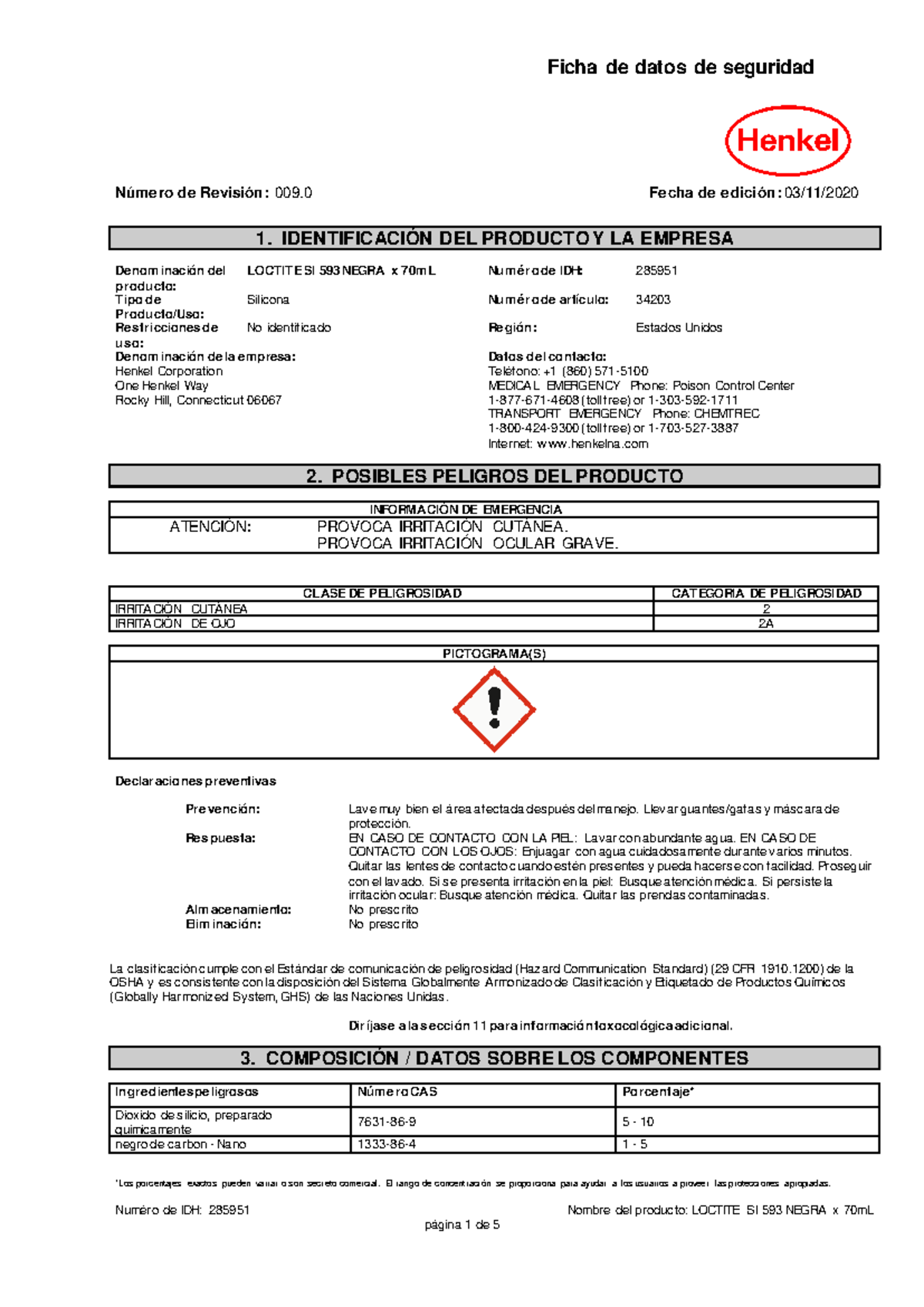 Henkel SI 593 - Ficha técnica de producto - Ficha de datos de seguridad ...