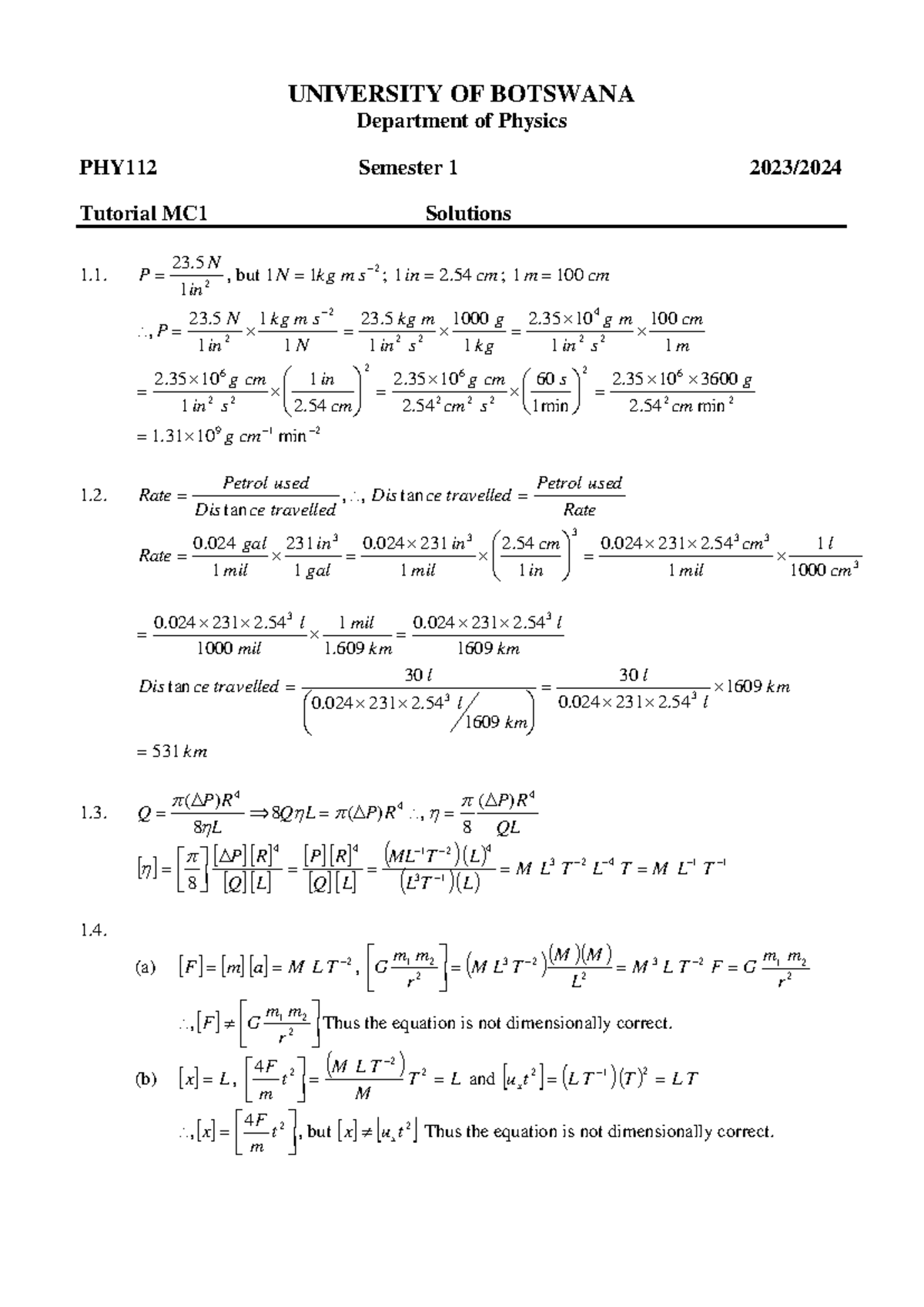 MC1-Solutions - Q&A - UNIVERSITY OF BOTSWANA Department of Physics ...